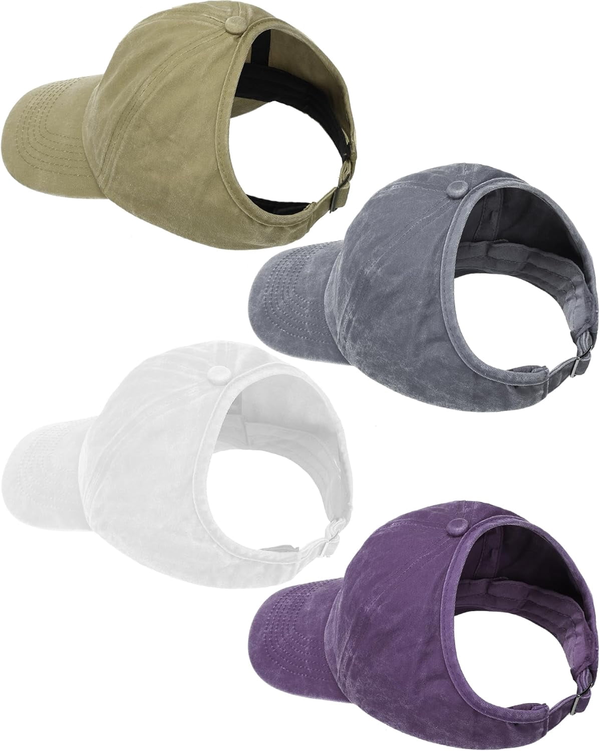4 Pack Backless Ponytail Hat for Women Retro Washed Distressed Baseball ...