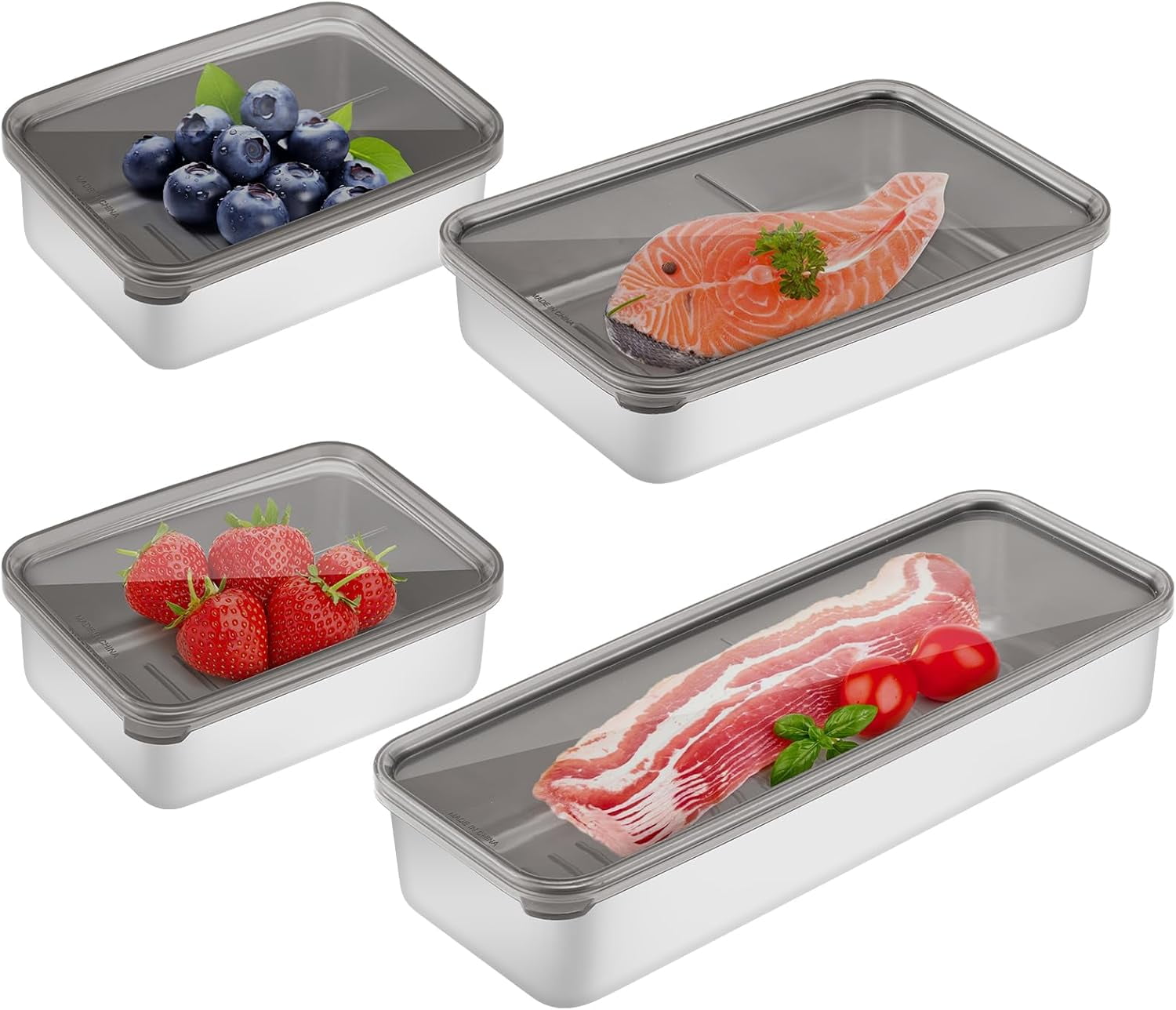 4 Pack Bacon Container for Refrigerator,304 Stainless Steel Cheese ...