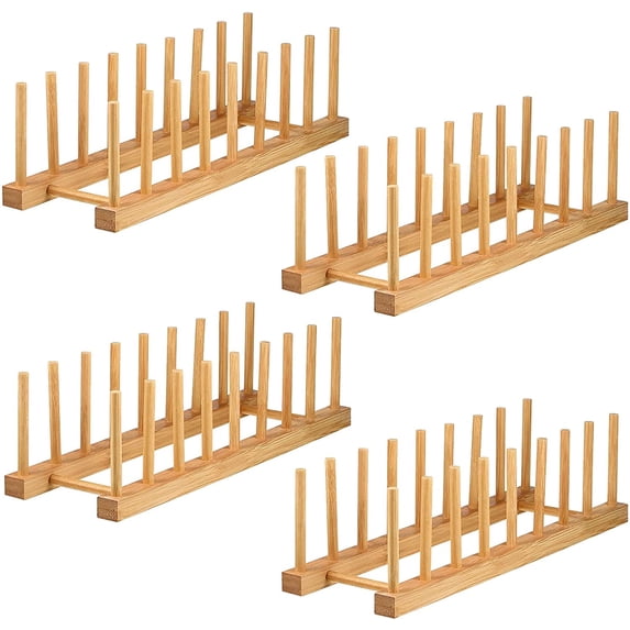 4 Pack Bamboo Dish Drying Rack Plate Rack Stand Pot Lid Holder Dish ...