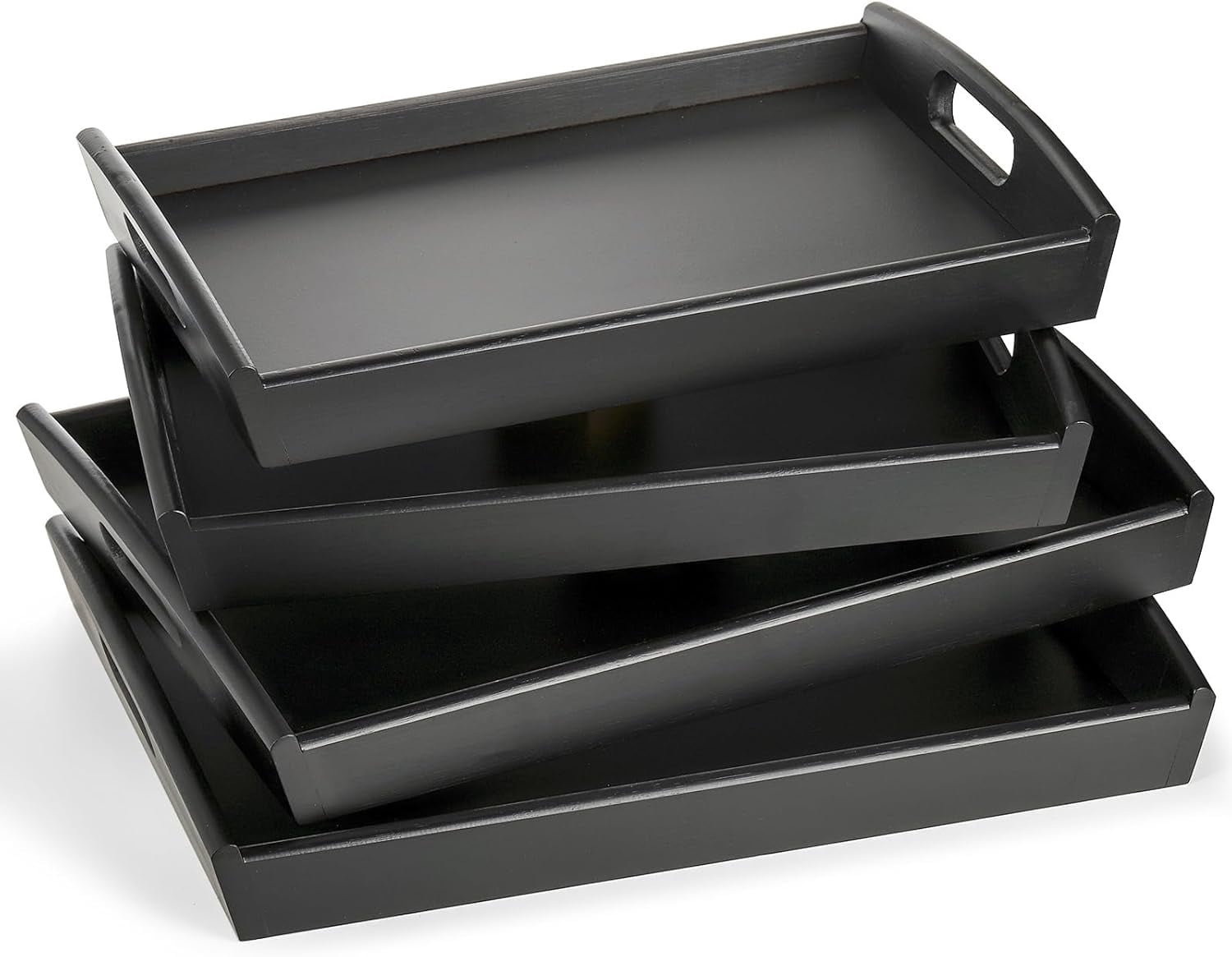 4 Pack Bamboo Serving Tray, Kitchen Food Tray with Handles, Wooden ...