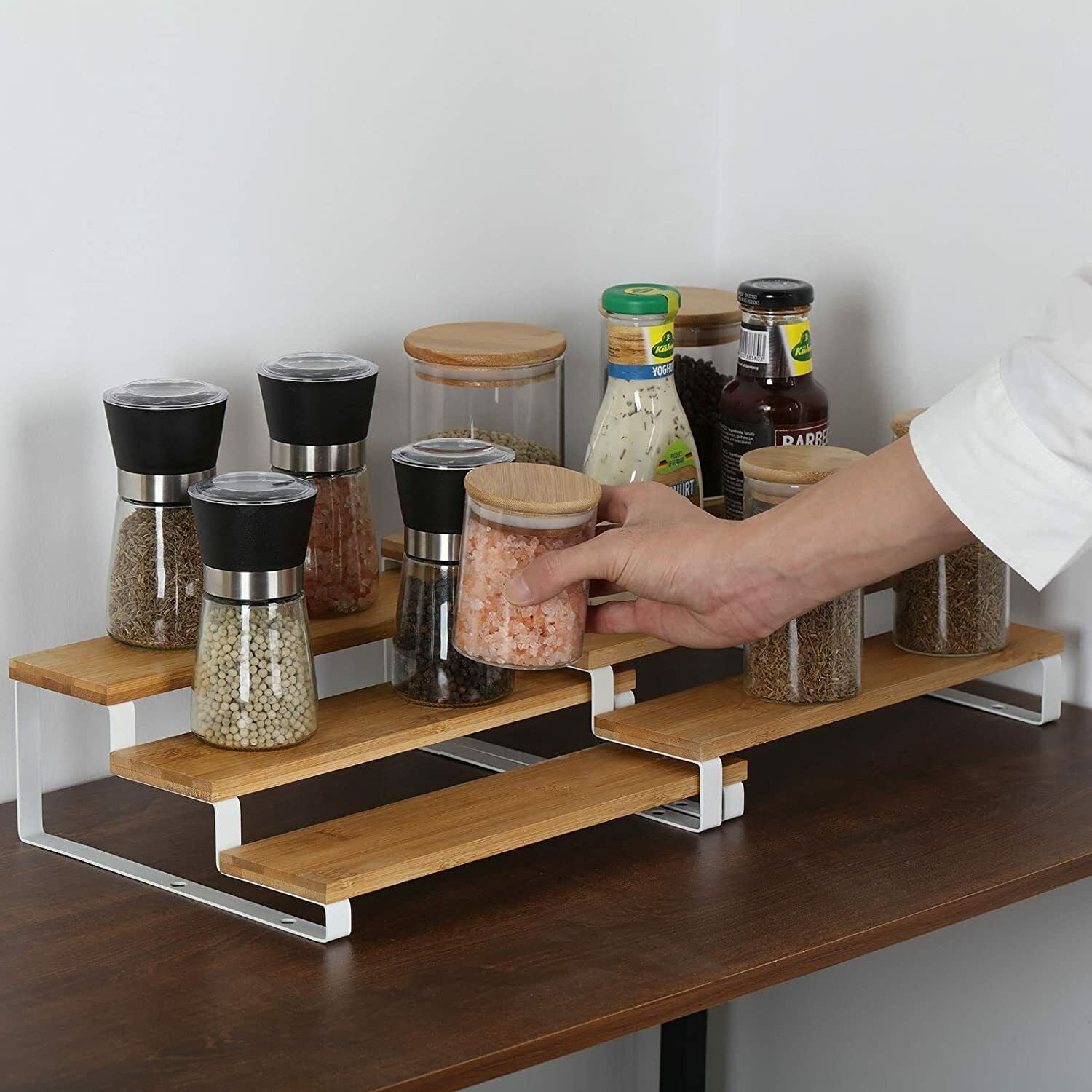 4 Pack Bamboo Spice Rack Cabinet Organizer Pantry Shelf Rack Display ...