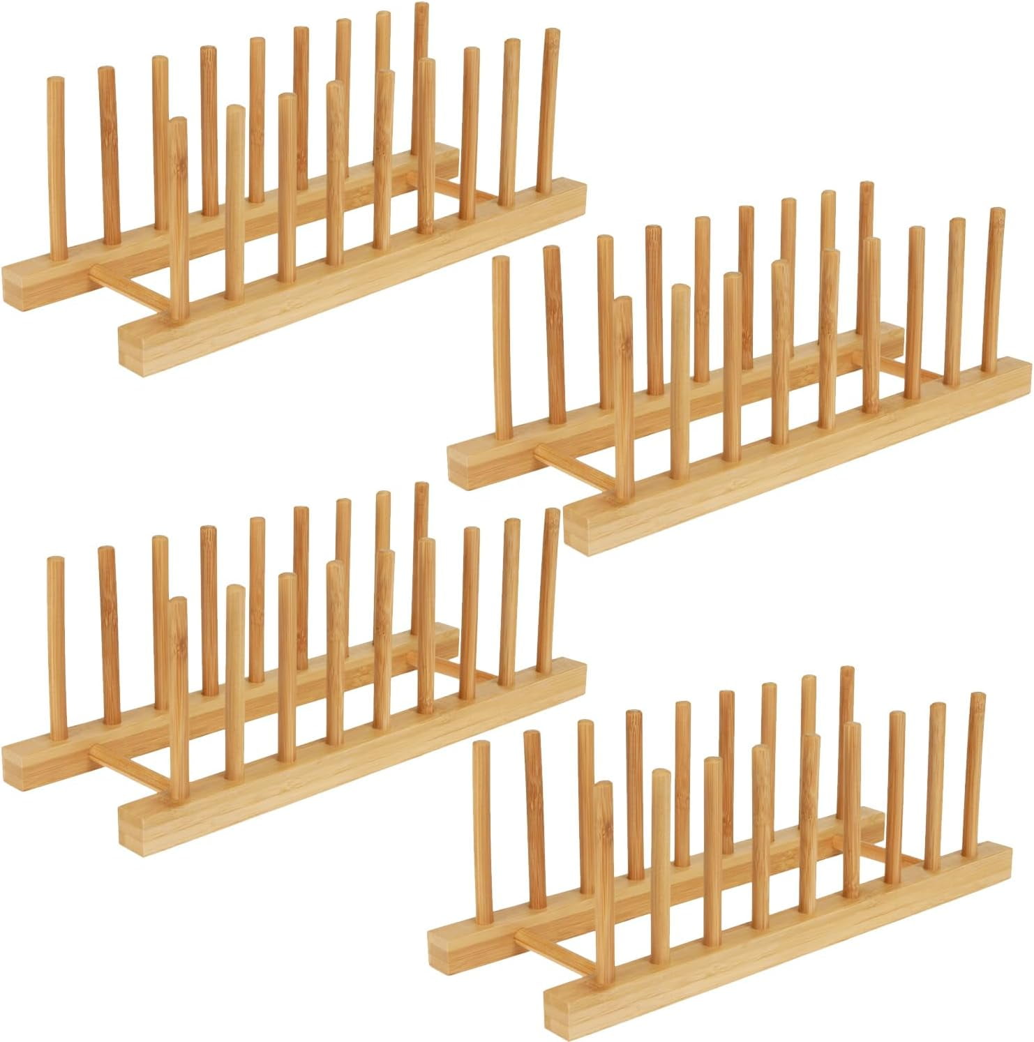 4 Pack Bamboo Wooden Dish Drying Rack, Plate Organizer for Cabinet ...