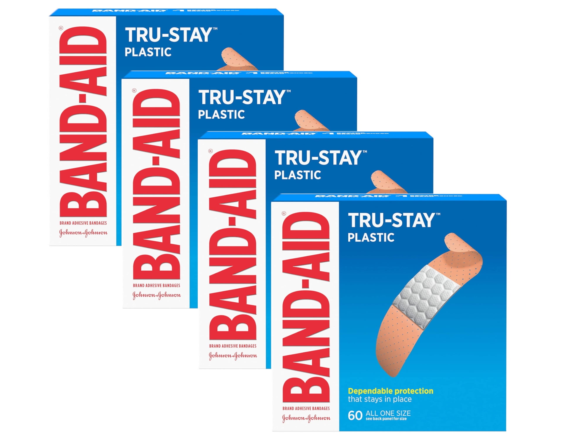 4 Pack Band-Aid Adhesive Bandages Plastic All One Size, 60 sterile ...