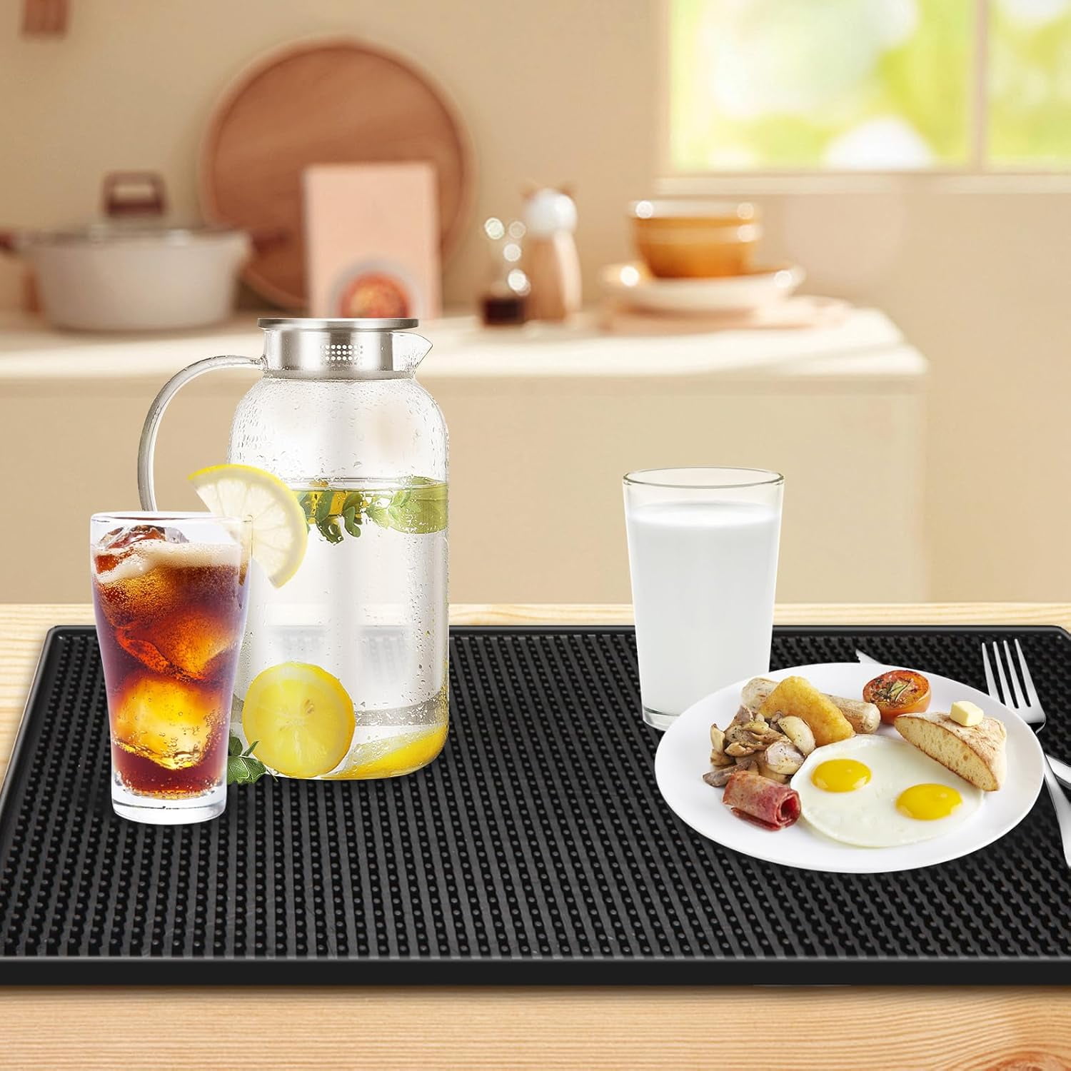 4 Pack Bar Mat, Dish Drying Mat, Large 31.5in x 12in Rubber Thick ...