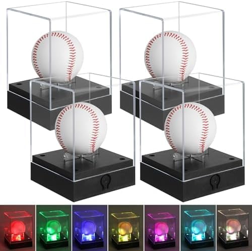 4 Pack Baseball Display Case with LED Light - UV Protected Acrylic Ball ...