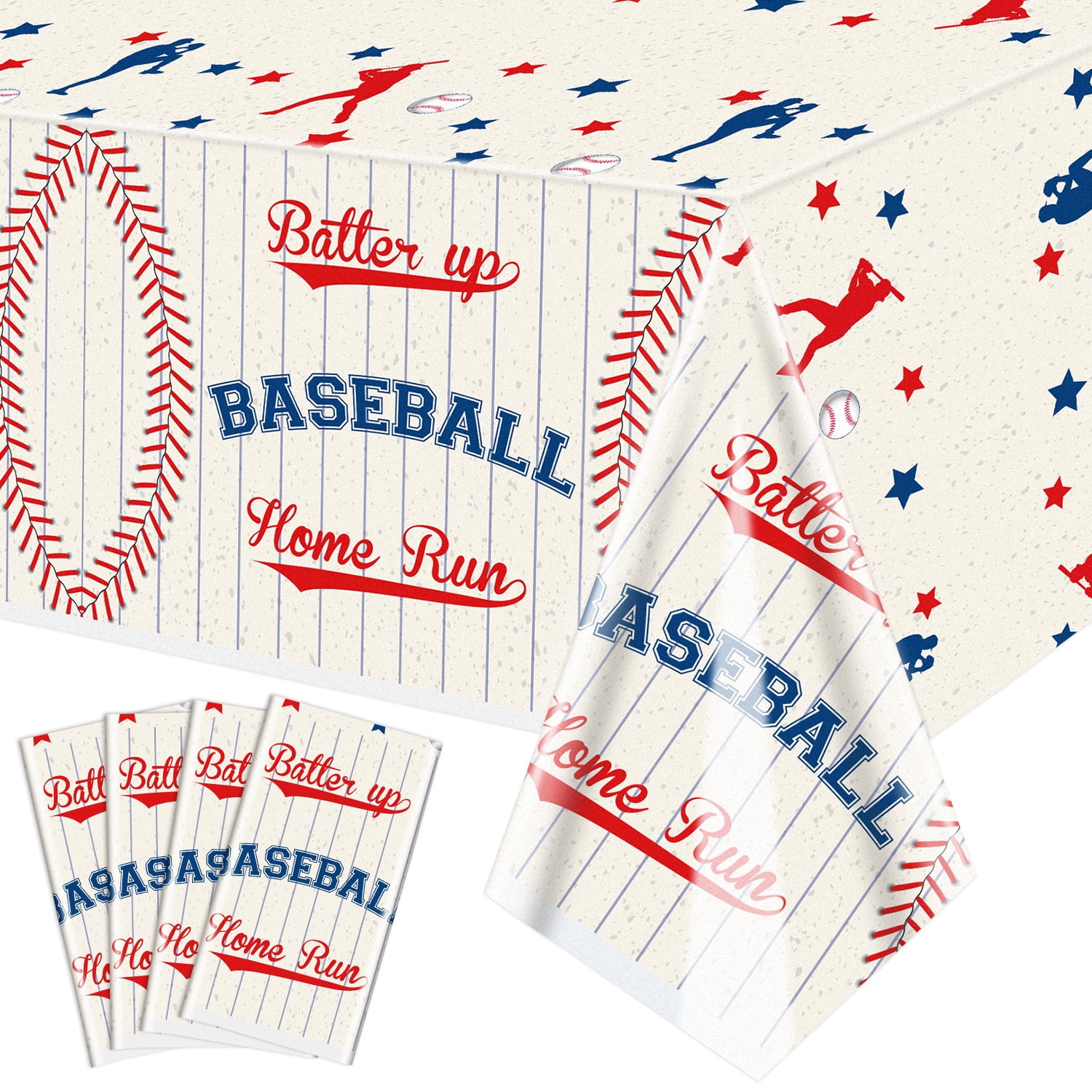 4 Pack Baseball Tablecloth, 51x87’’ Baseball Party Table Cover, Plastic ...
