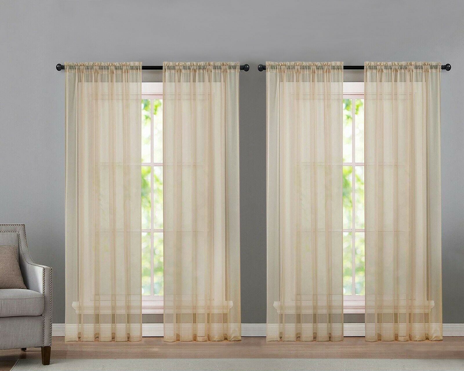 4 Pack Basic Home Rod Pocket Sheer Voile Window Curtains - Antique ...