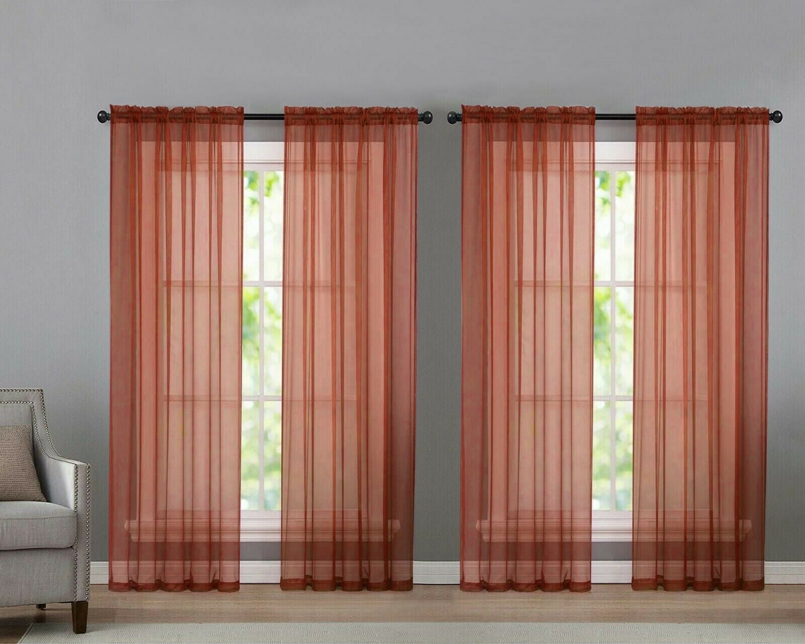 4 Pack Basic Home Rod Pocket Sheer Voile Window Curtains - Spice ...