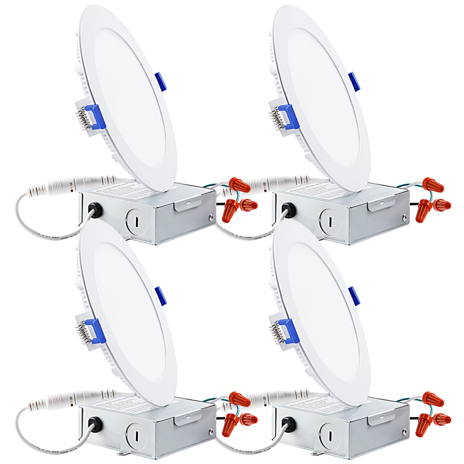4 Pack Basic Series 12W 6 Inch LED Recessed Lighting with Junction Box ...
