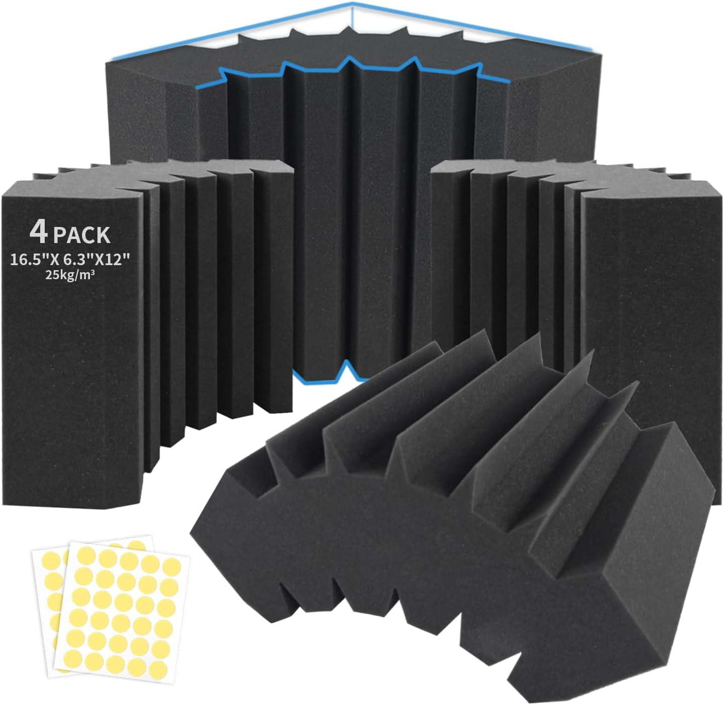 4 Pack Bass Traps Corner Acoustic Foam Corner 16.5" X 6.3" X 12 ...