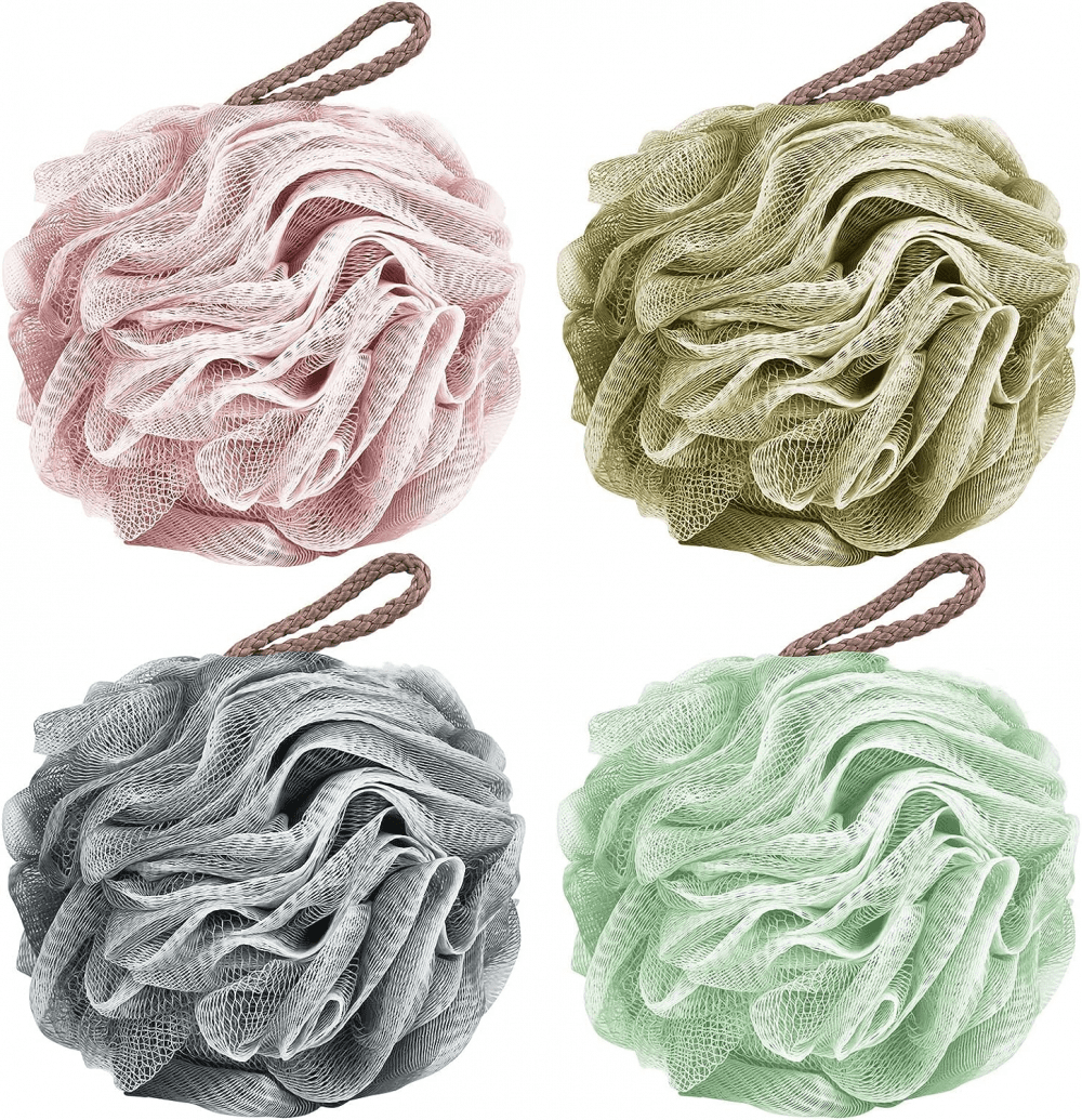4 Pack Bath Sponges Shower Loofahs Mesh Balls Sponge For Body Wash