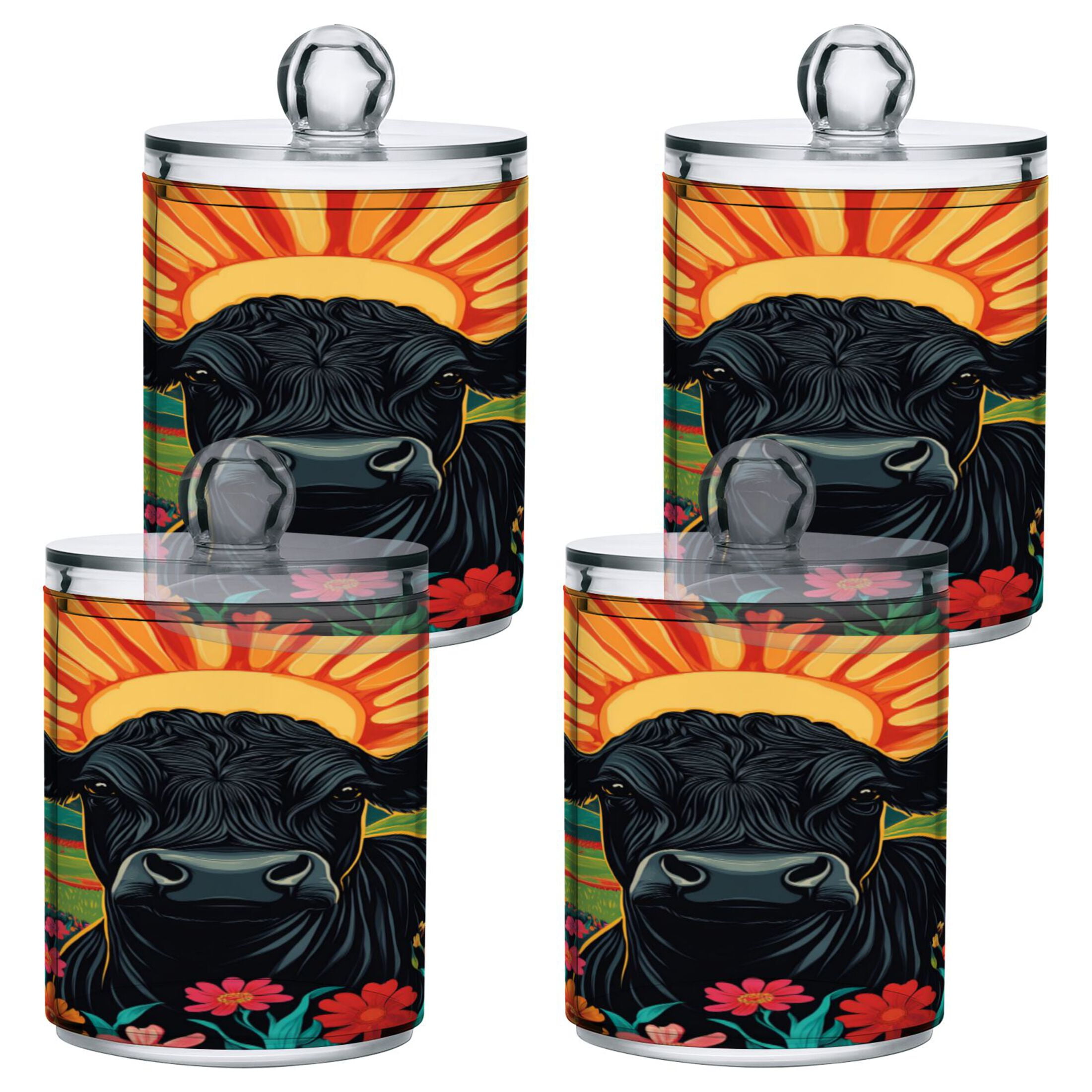 4 Pack Bathroom Canisters Transparent Storage Jar for Cotton Ball, Swab ...