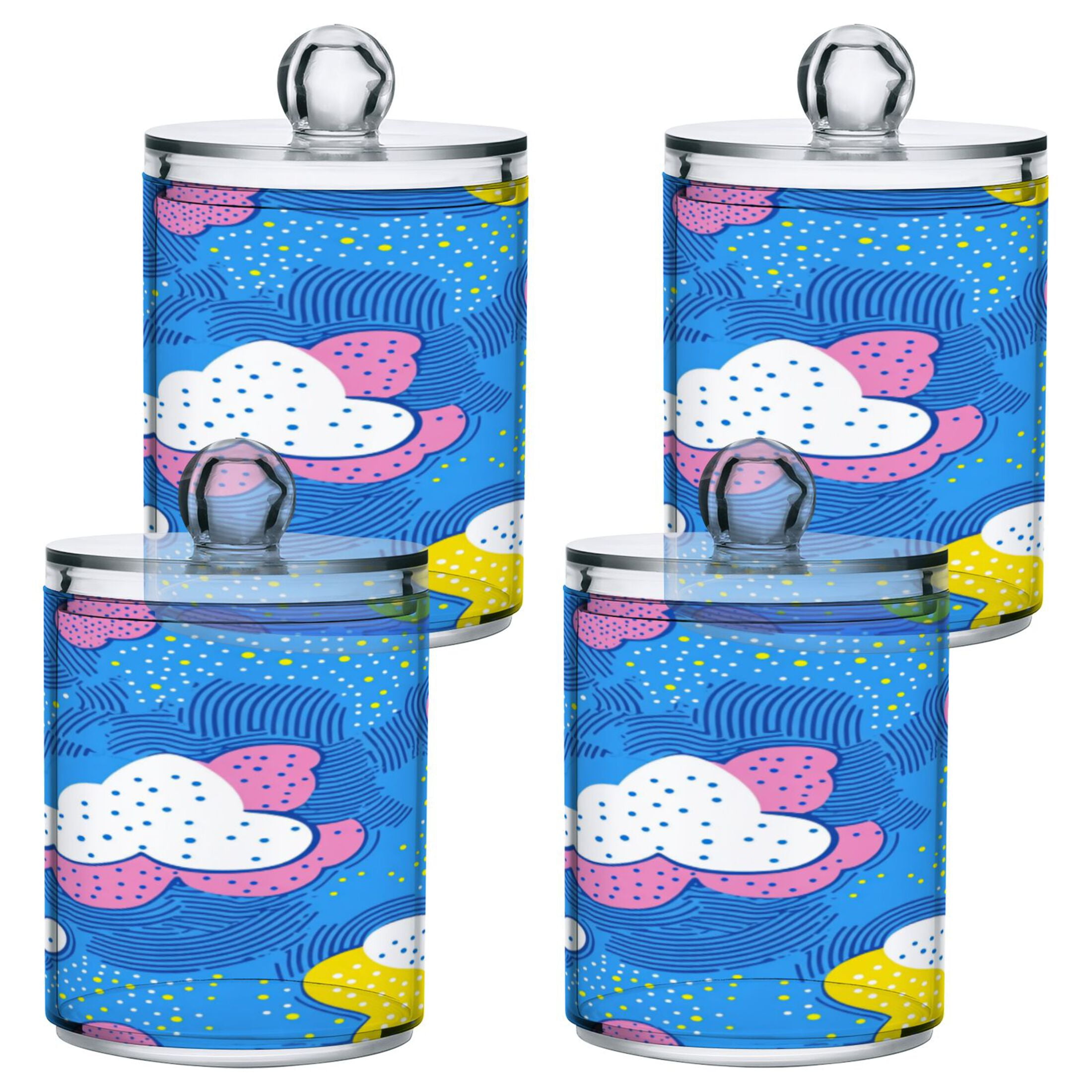 4 Pack Bathroom Canisters Transparent Storage Jar for Cotton Ball, Swab ...
