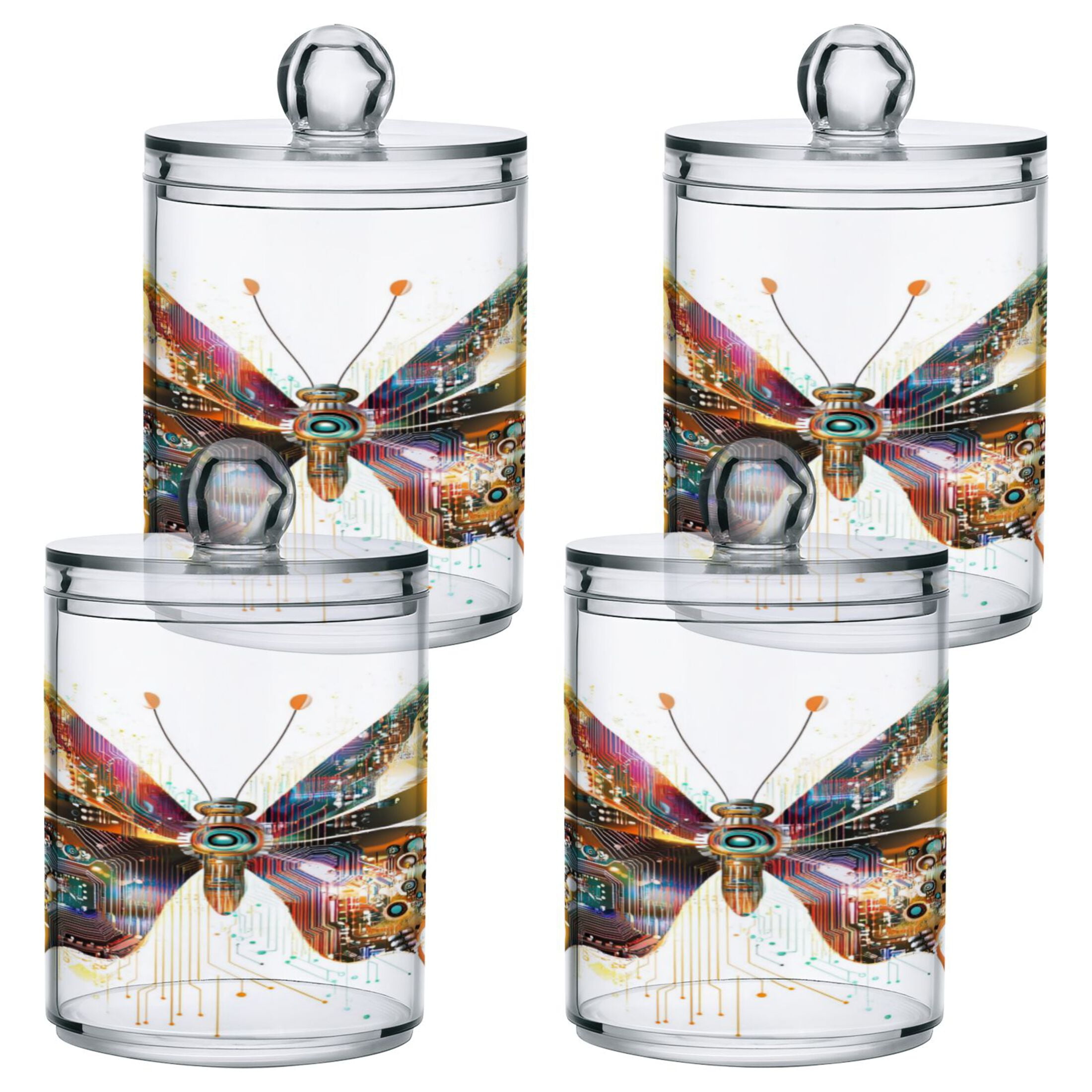 4 Pack Bathroom Canisters Transparent Storage Jar for Cotton Ball, Swab ...