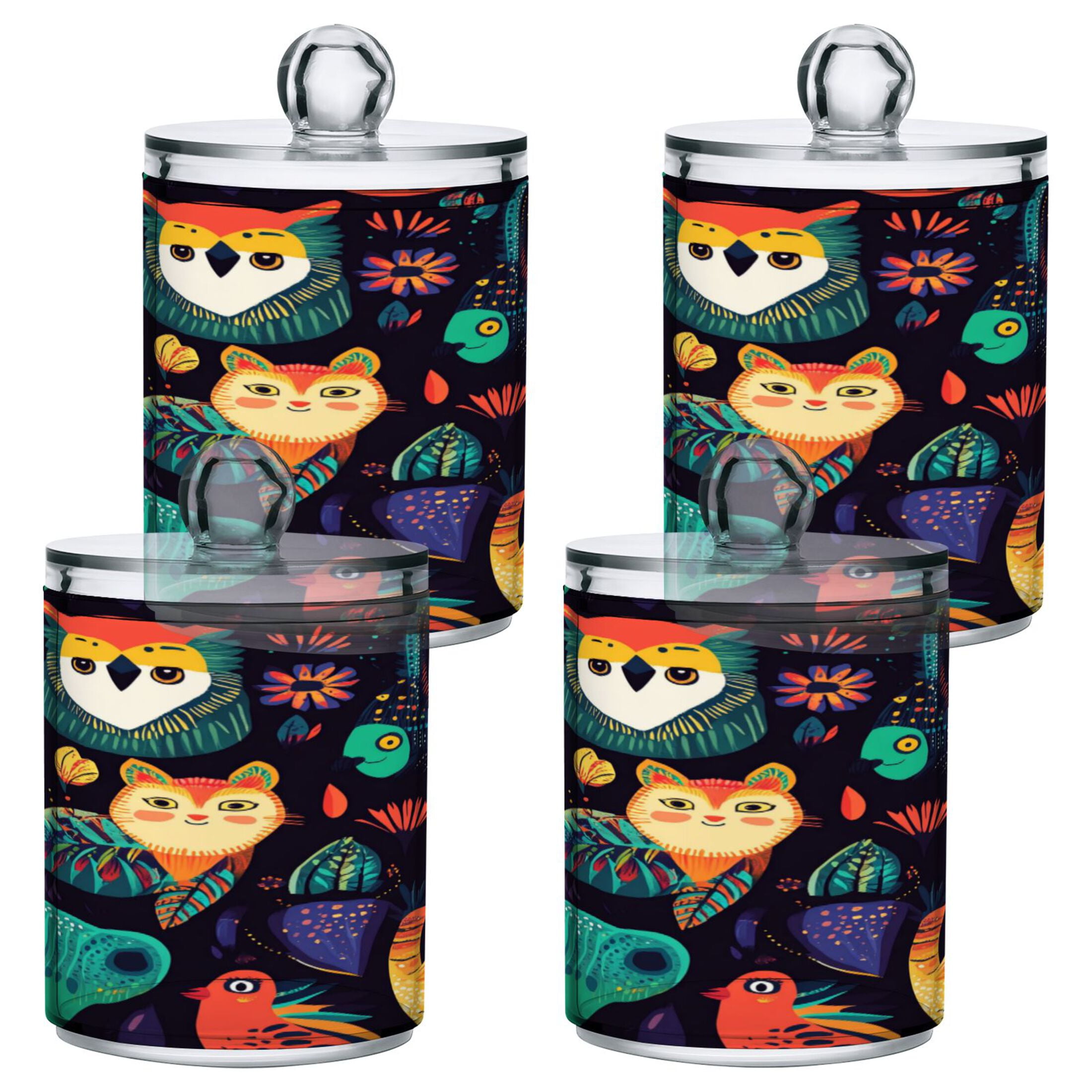 4 Pack Bathroom Canisters Transparent Storage Jar for Cotton Ball, Swab ...