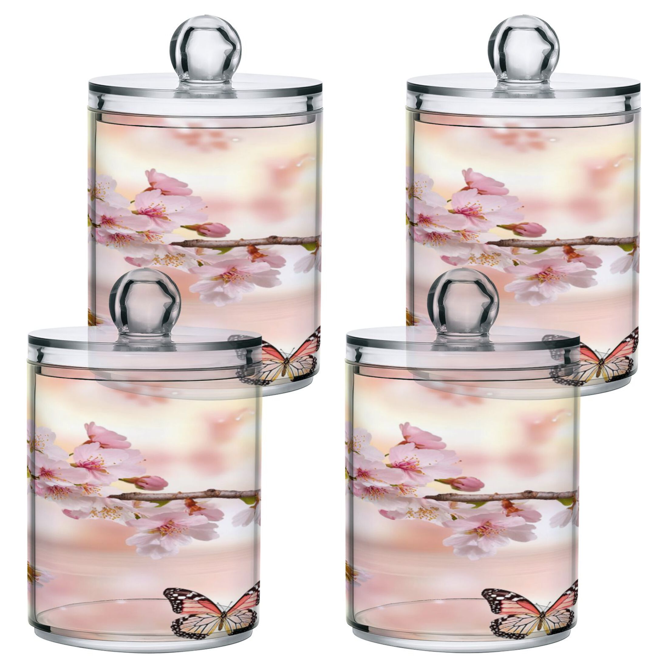 4 Pack Bathroom Canisters Transparent Storage Jar for Cotton Ball, Swab ...