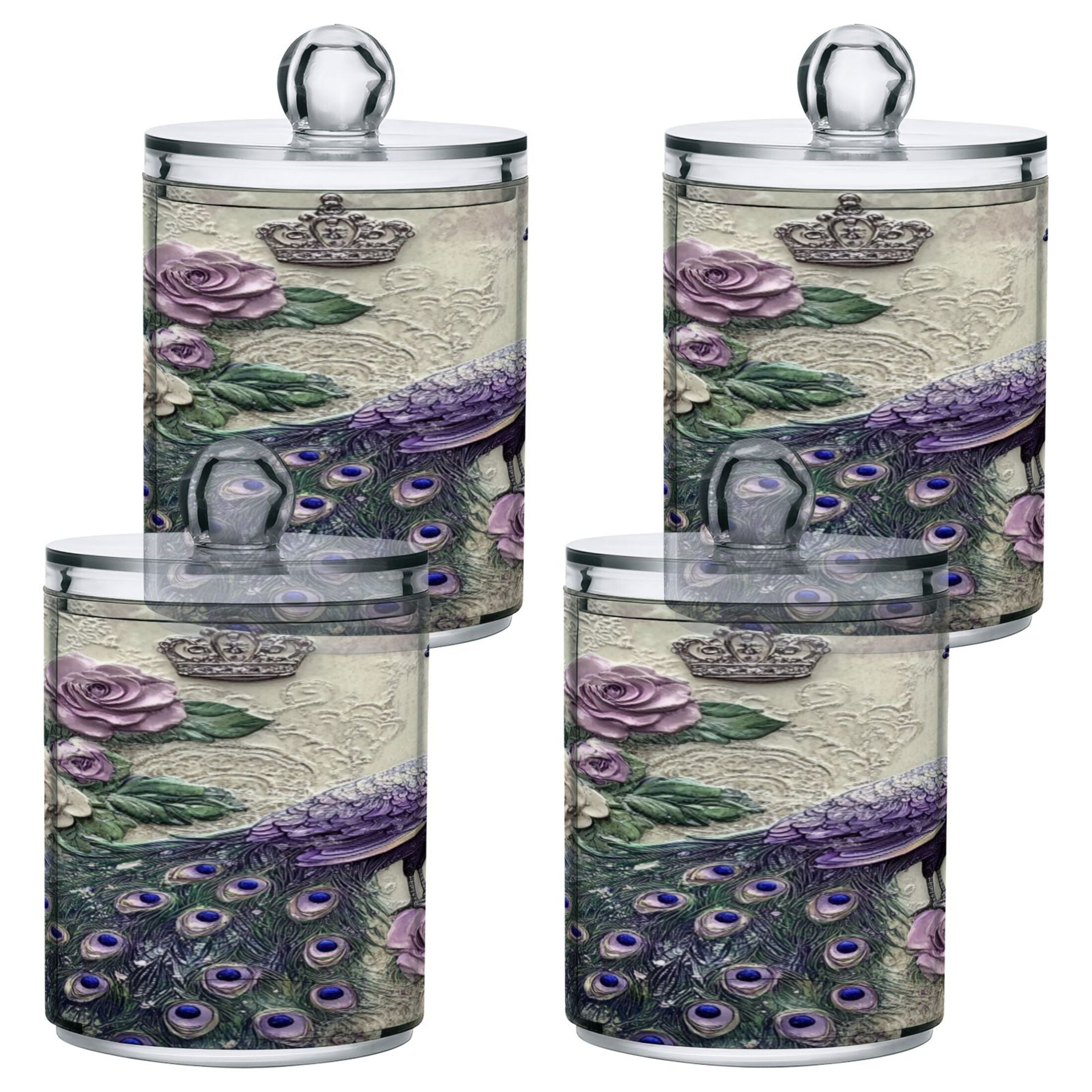 4 Pack Bathroom Canisters Transparent Storage Jar for Cotton Ball, Swab ...