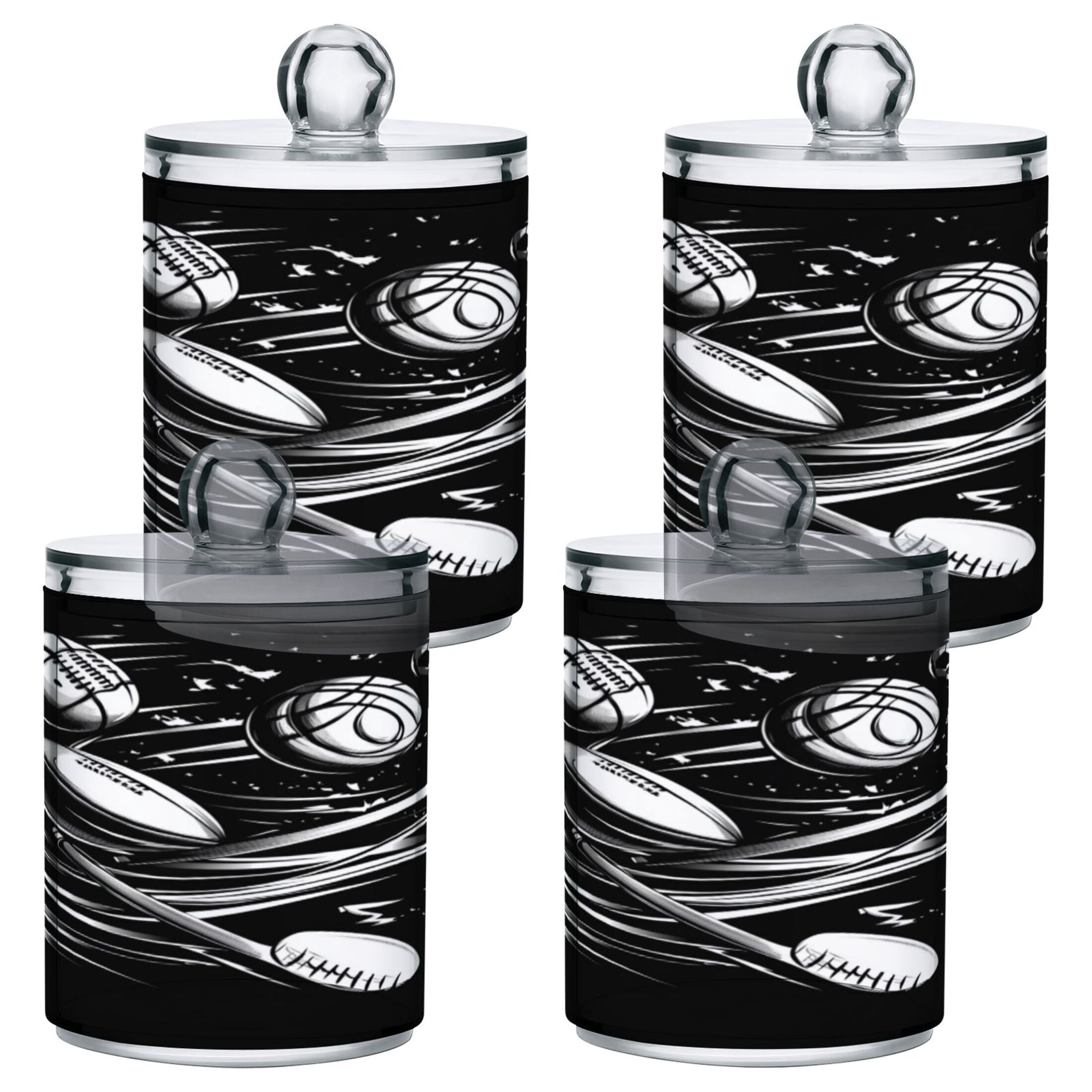 4 Pack Bathroom Canisters Transparent Storage Jar for Cotton Ball, Swab ...