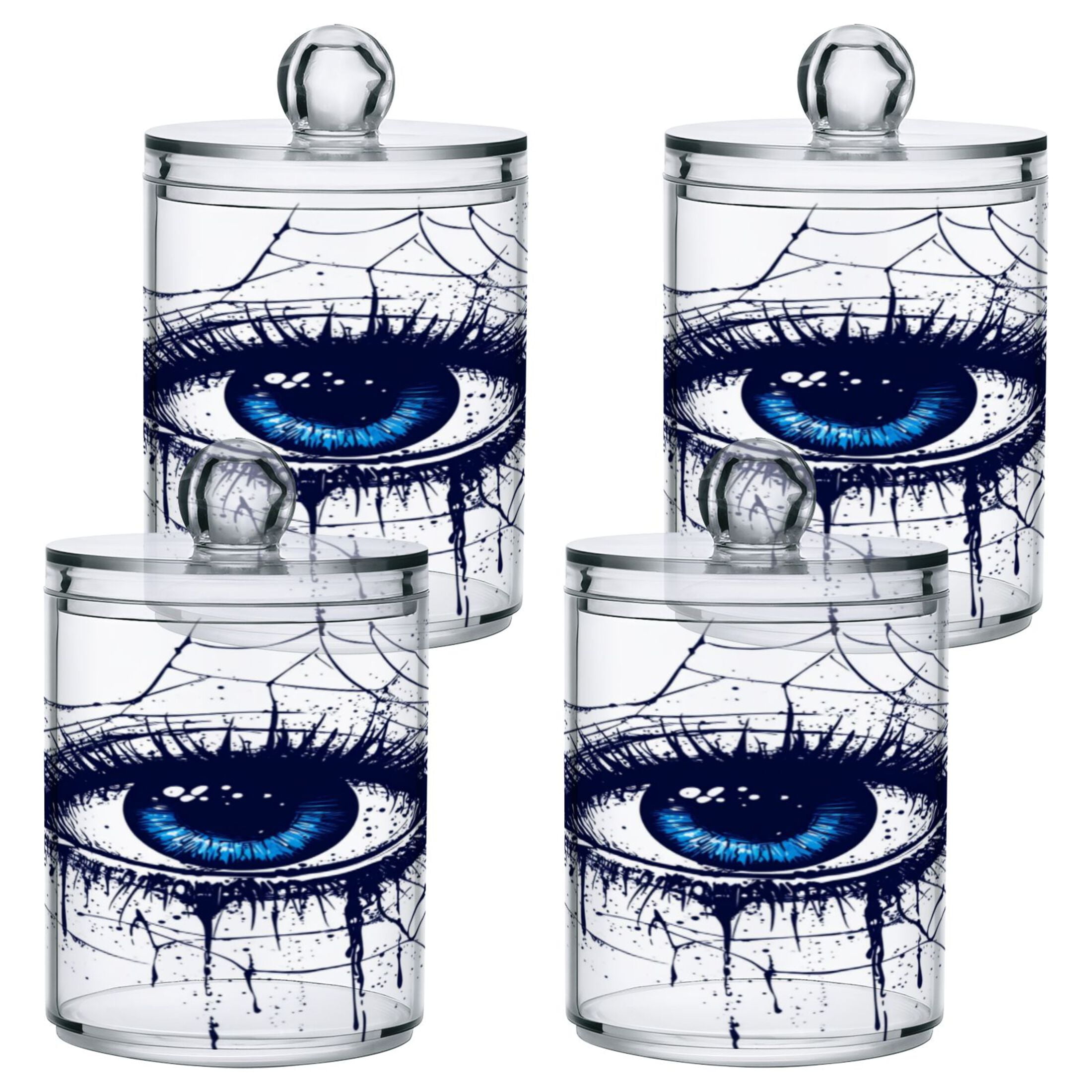 4 Pack Bathroom Canisters Transparent Storage Jar for Cotton Ball, Swab ...