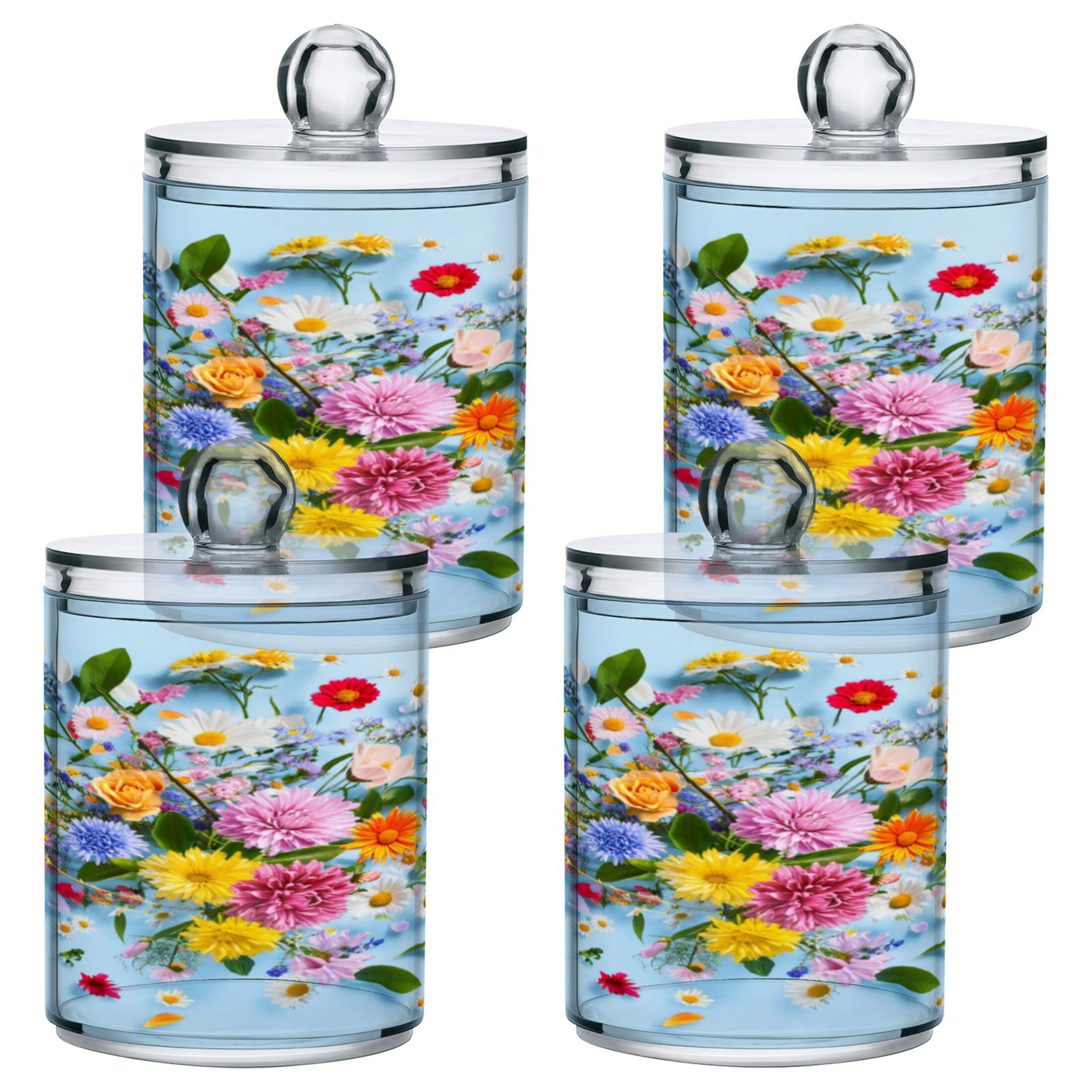 4 Pack Bathroom Canisters Transparent Storage Jar for Cotton Ball, Swab ...