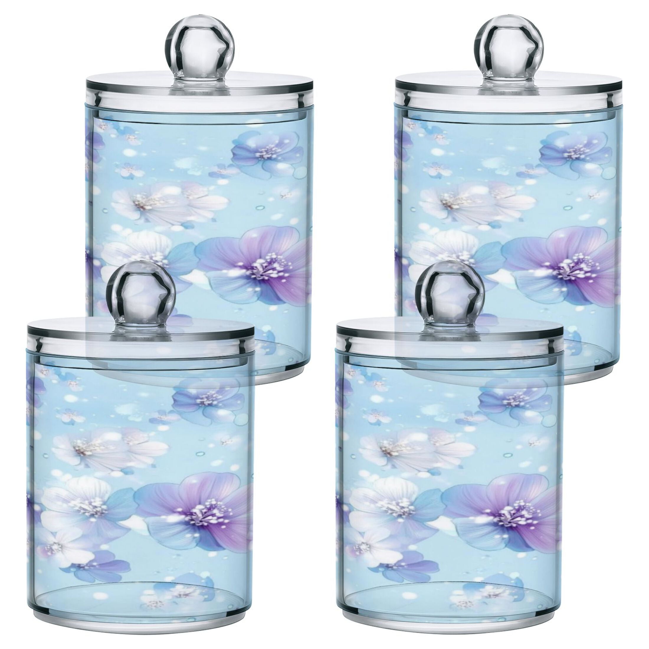 4 Pack Bathroom Canisters Transparent Storage Jar for Cotton Ball, Swab ...