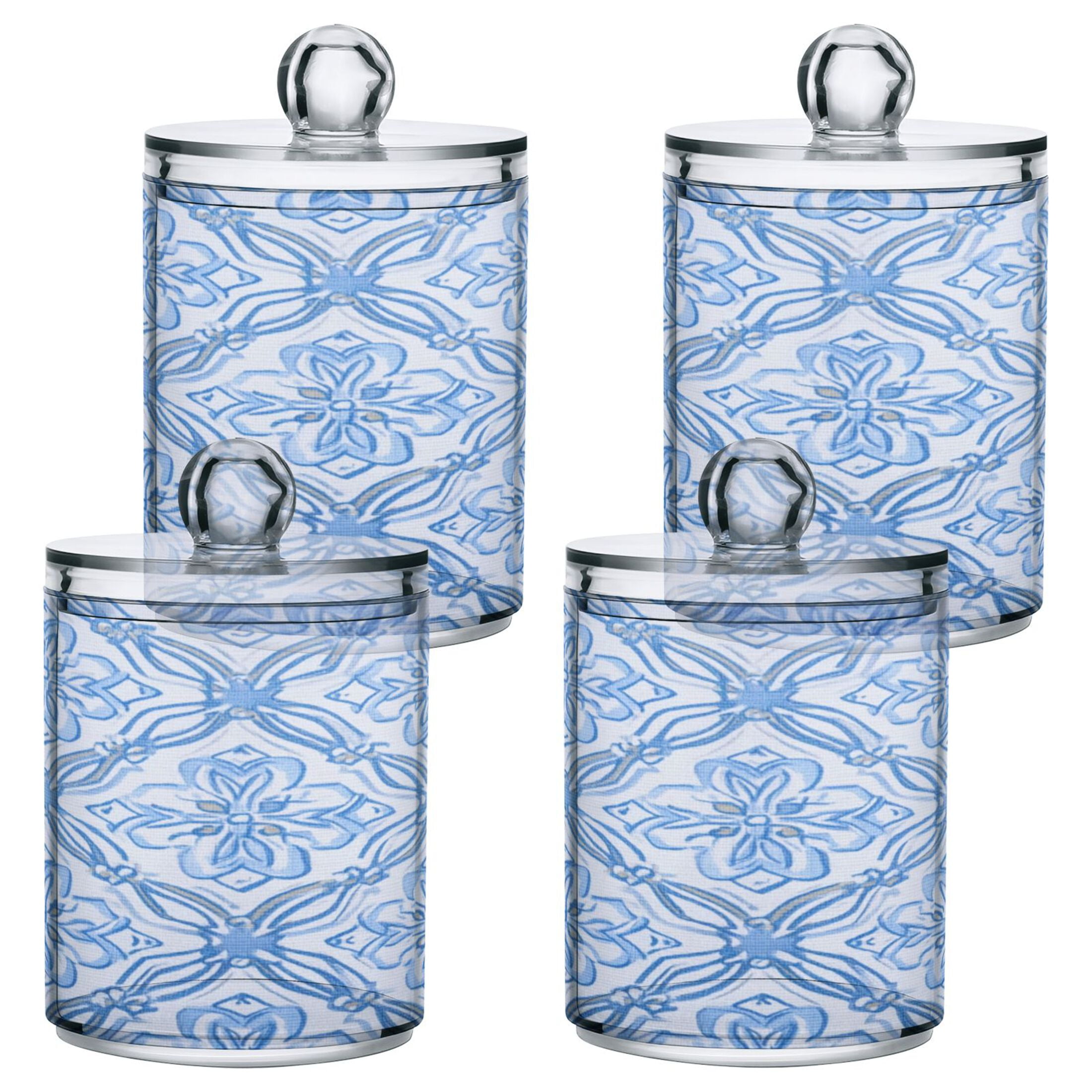 4 Pack Bathroom Canisters Transparent Storage Jar for Cotton Ball, Swab ...