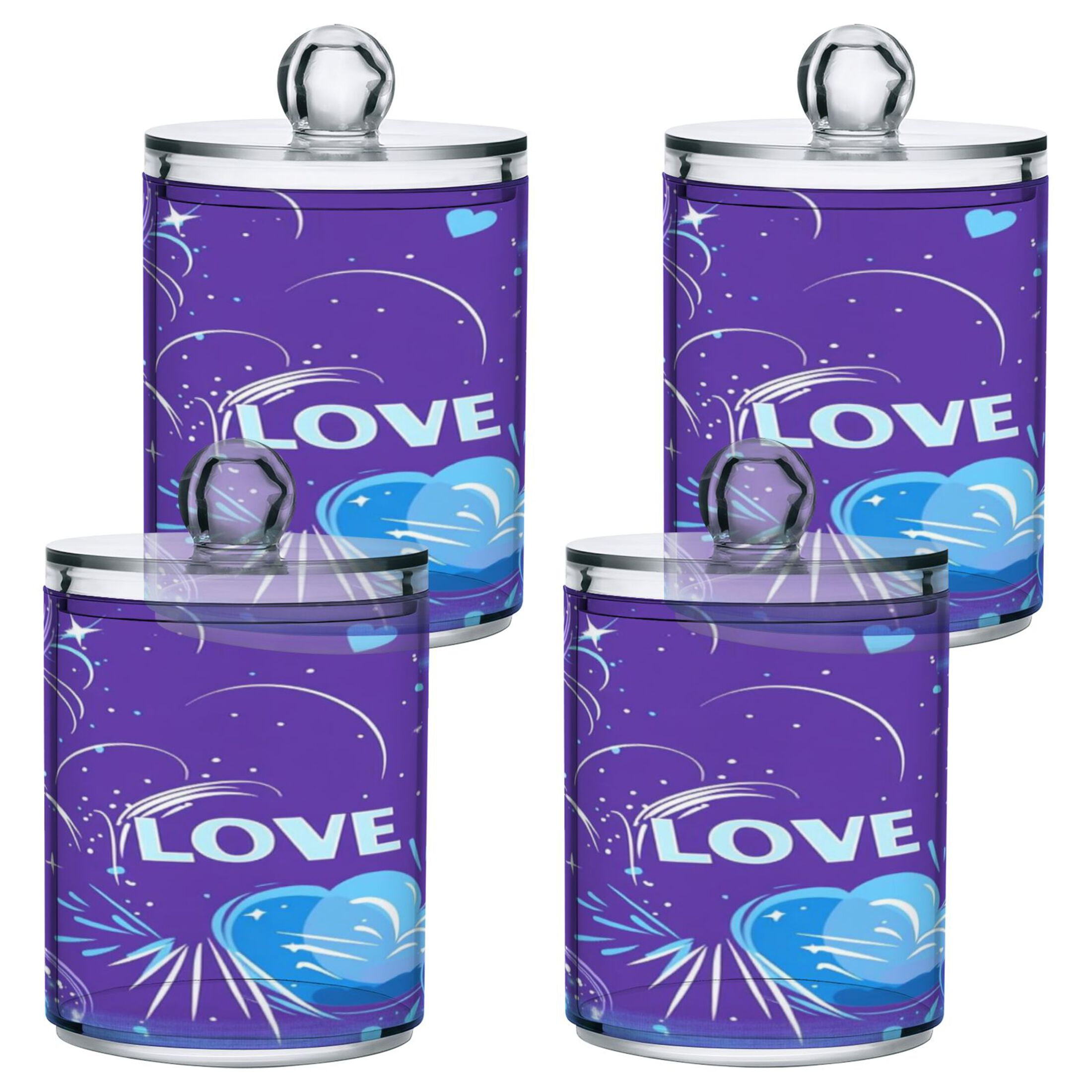 4 Pack Bathroom Canisters Transparent Storage Jar for Cotton Ball, Swab ...