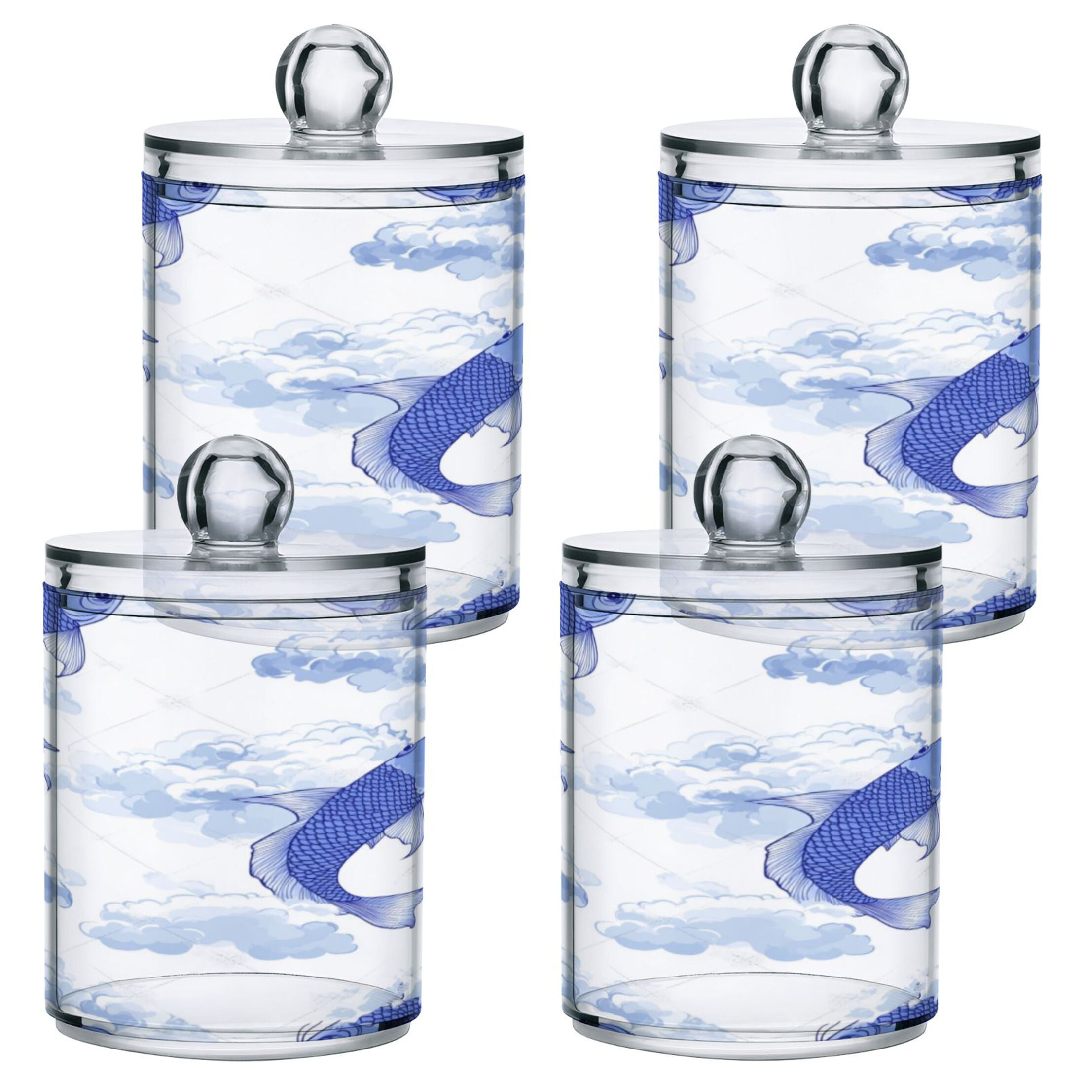 4 Pack Bathroom Canisters Transparent Storage Jar for Cotton Ball, Swab ...