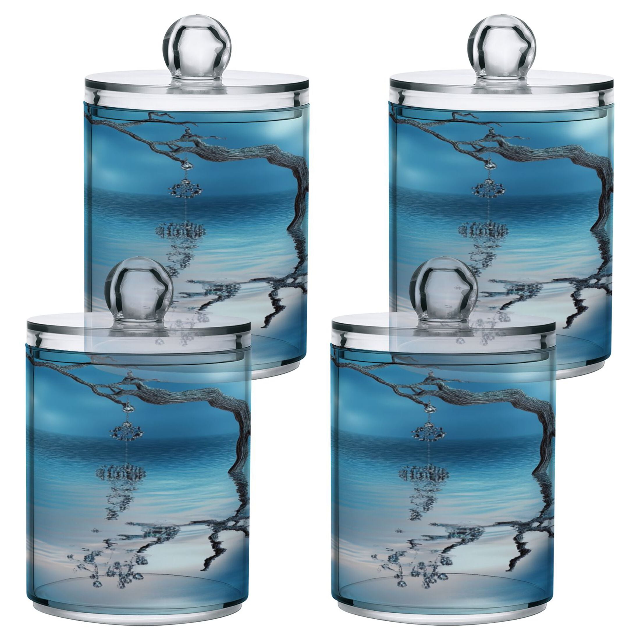 4 Pack Bathroom Canisters Transparent Storage Jar for Cotton Ball, Swab ...