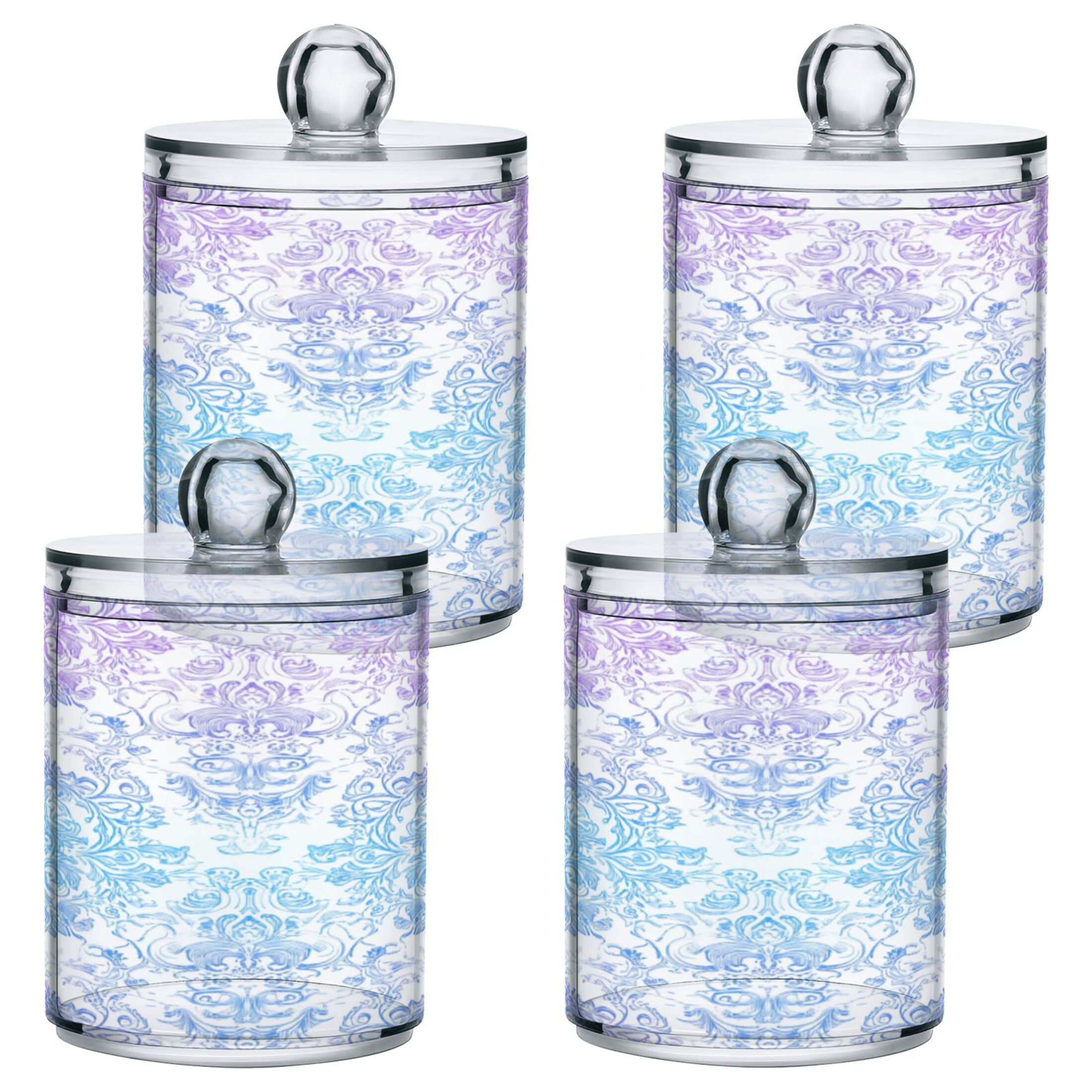 4 Pack Bathroom Canisters Transparent Storage Jar for Cotton Ball, Swab ...
