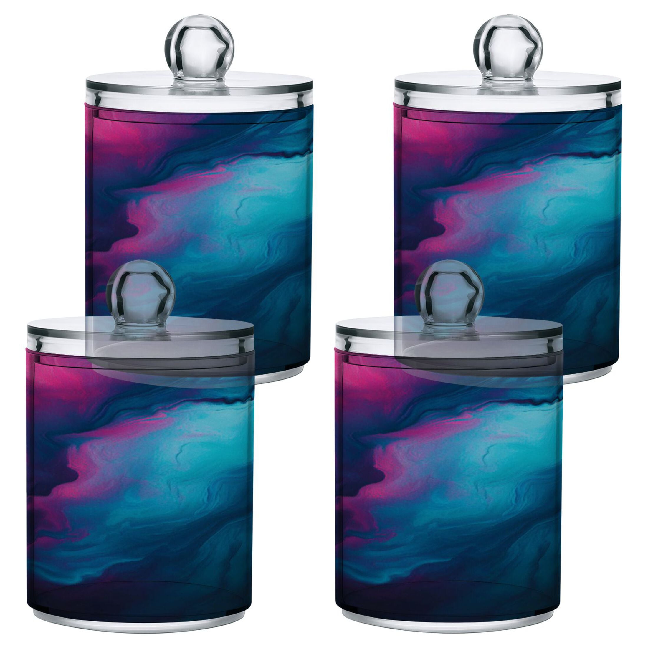 4 Pack Bathroom Canisters Transparent Storage Jar for Cotton Ball, Swab ...