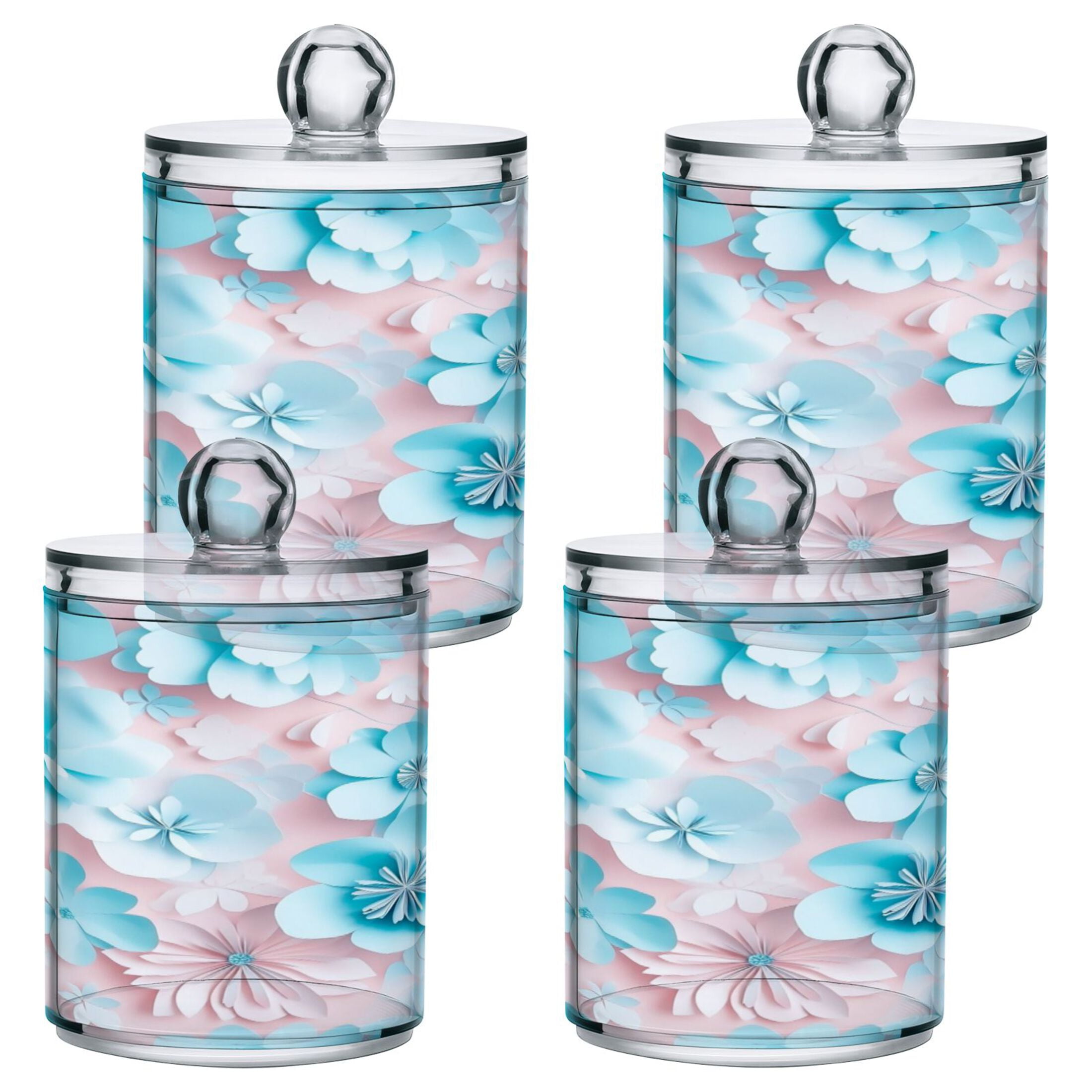 4 Pack Bathroom Canisters Transparent Storage Jar for Cotton Ball, Swab ...