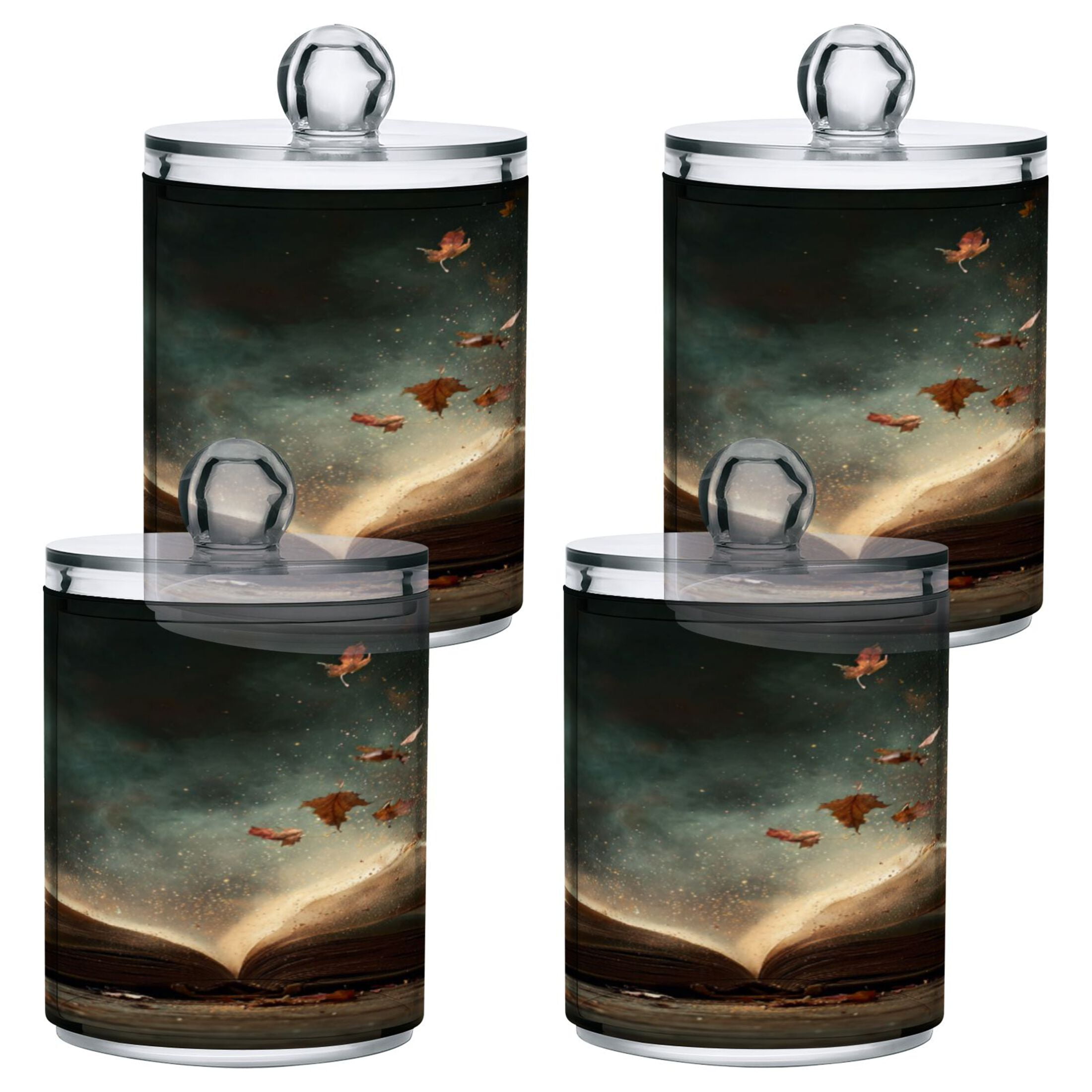 4 Pack Bathroom Canisters Transparent Storage Jar for Cotton Ball, Swab, Floss Book with Dust ...