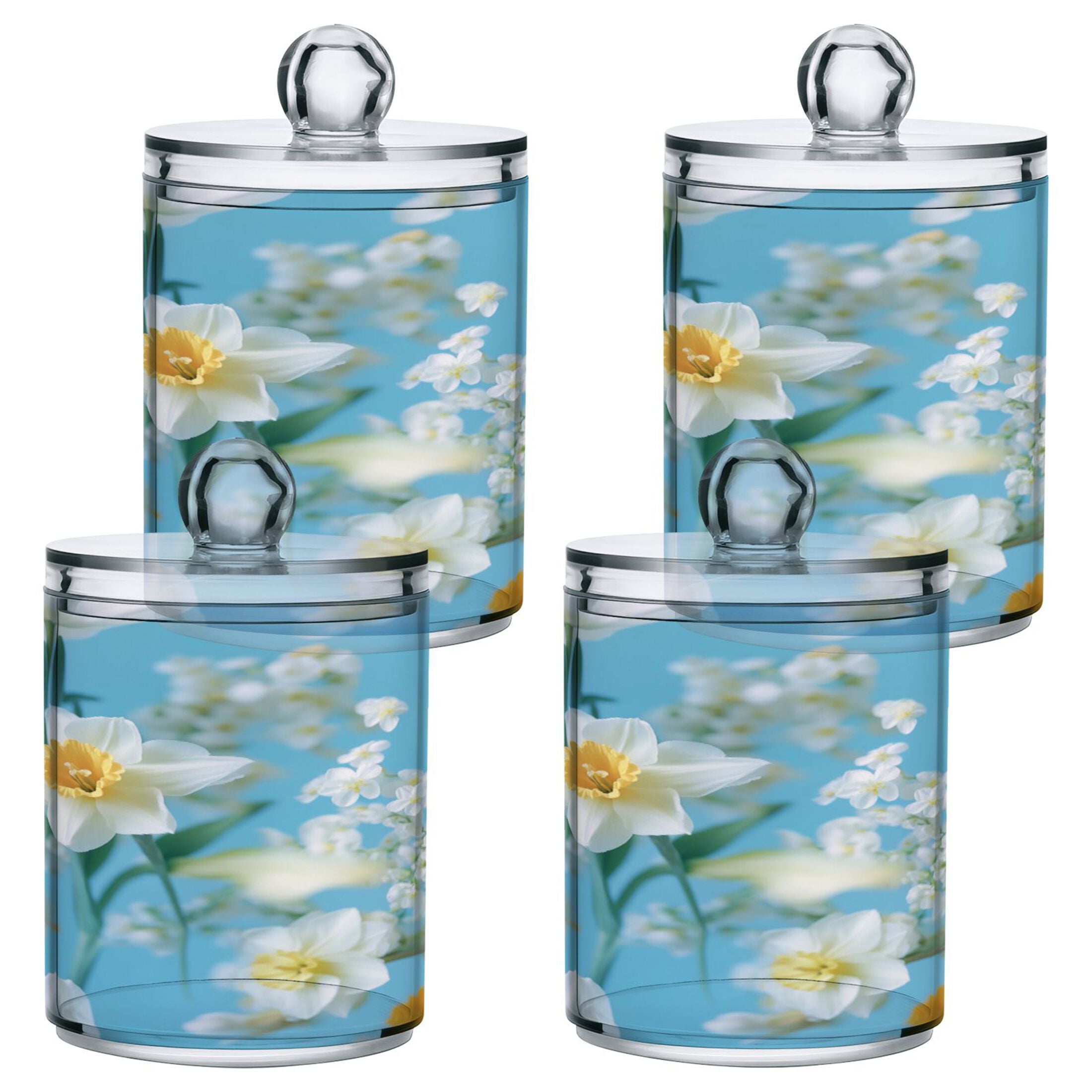 4 Pack Bathroom Canisters Transparent Storage Jar for Cotton Ball, Swab ...