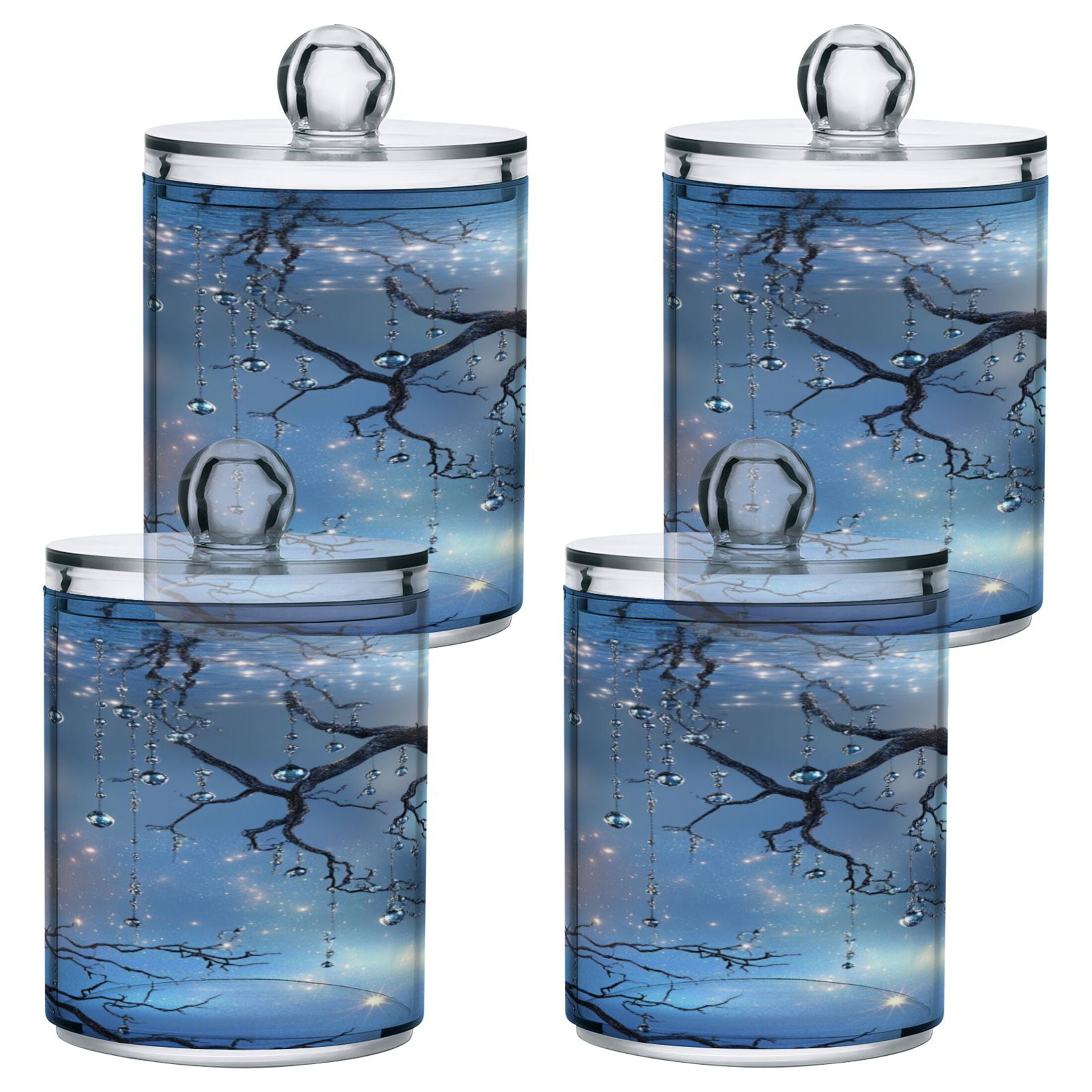 4 Pack Bathroom Canisters Transparent Storage Jar for Cotton Ball, Swab ...