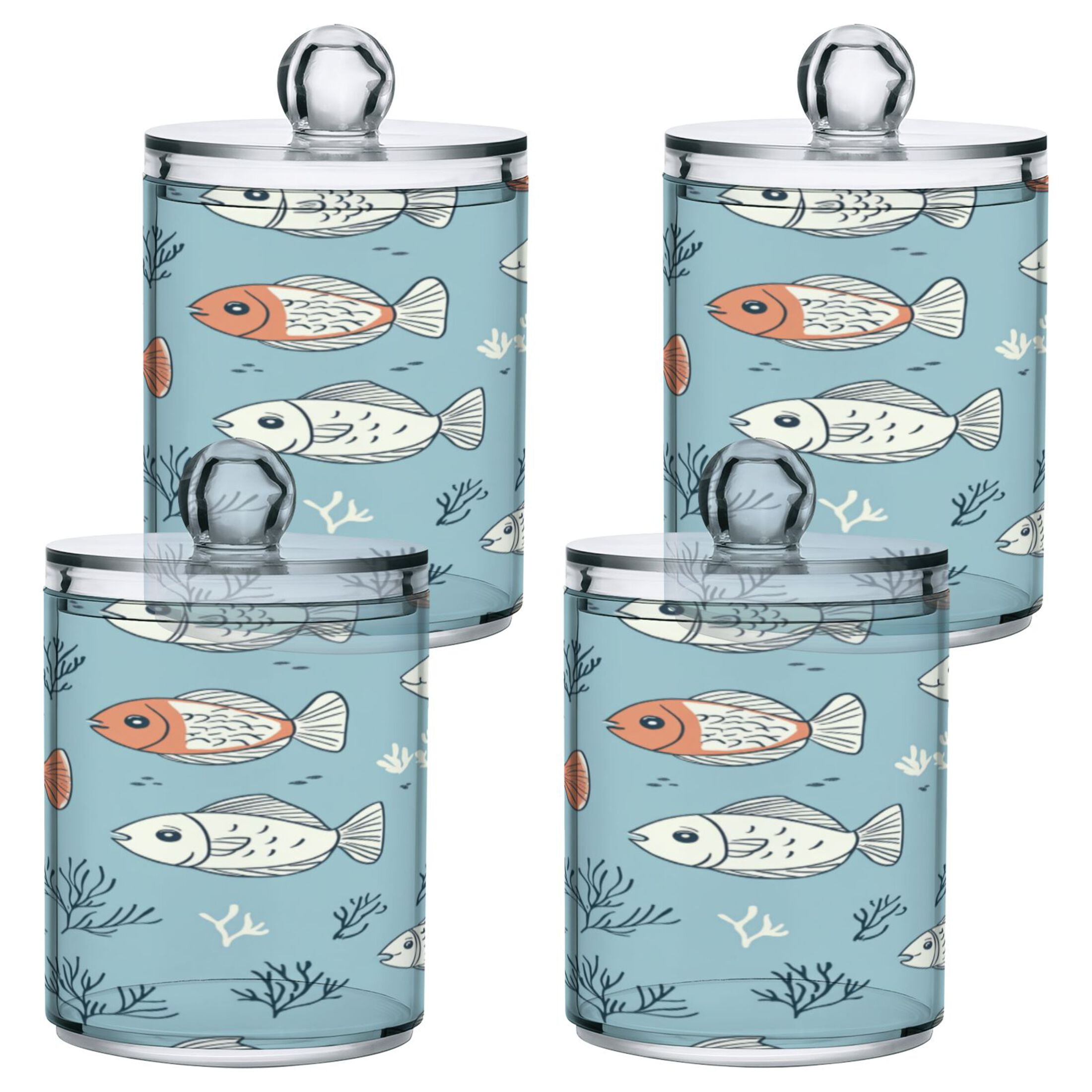 4 Pack Bathroom Canisters Transparent Storage Jar for Cotton Ball, Swab ...