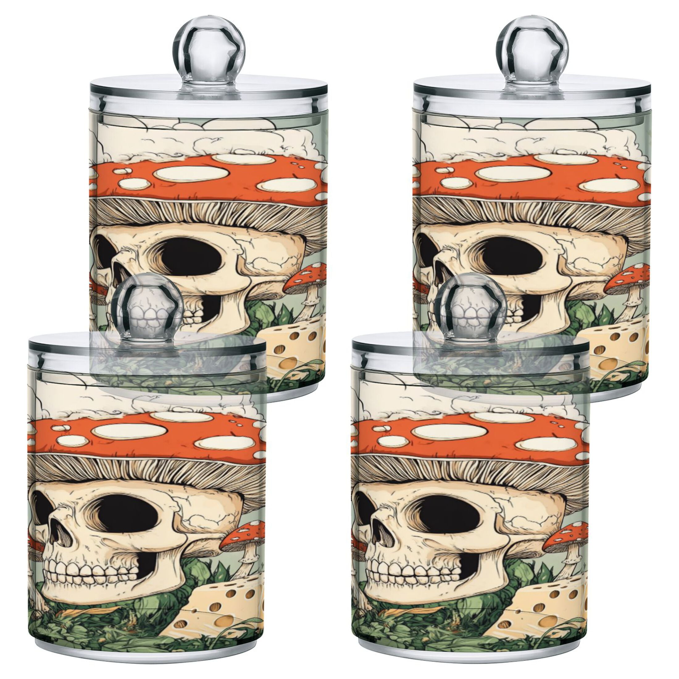 4 Pack Bathroom Canisters Transparent Storage Jar for Cotton Ball, Swab ...