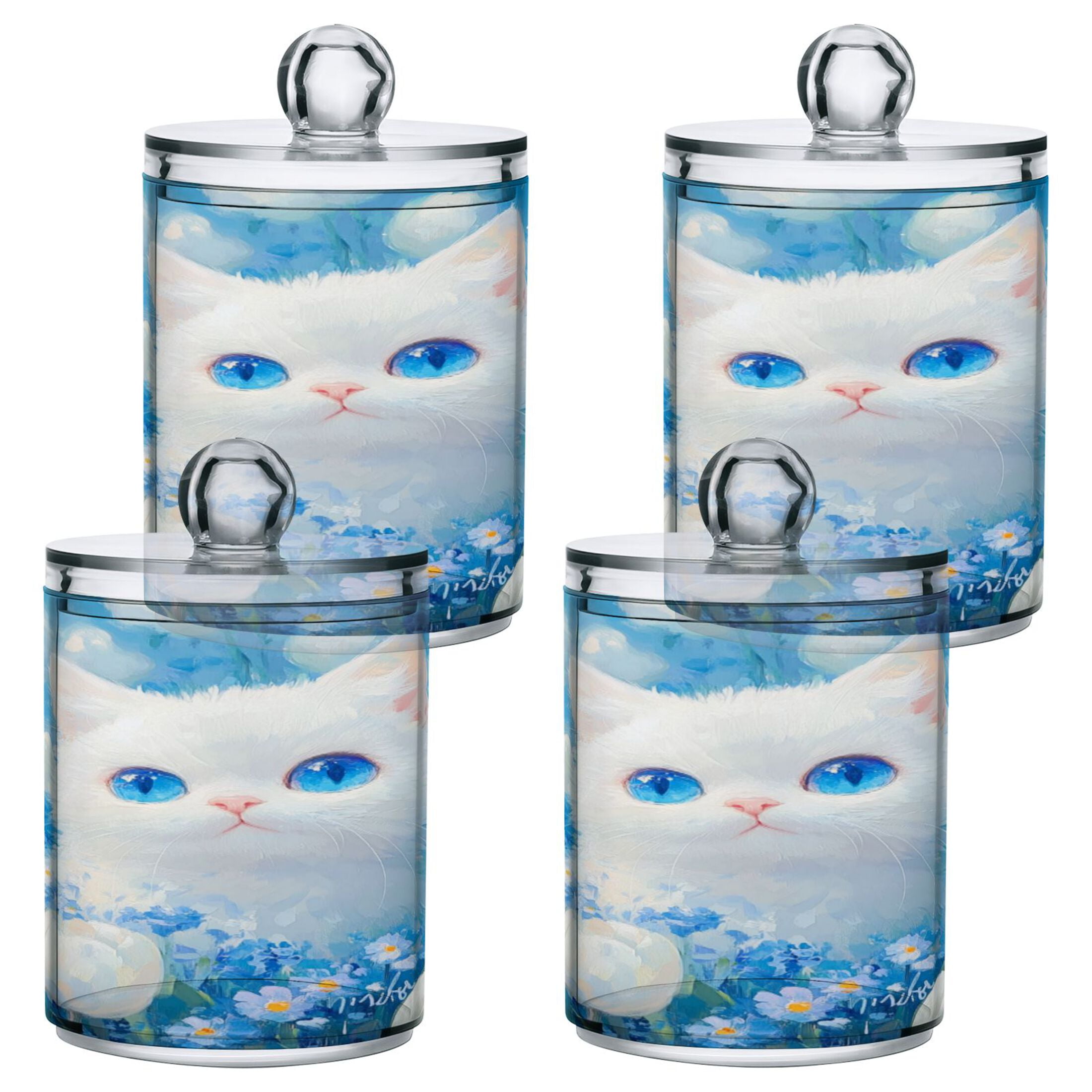 4 Pack Bathroom Canisters Transparent Storage Jar for Cotton Ball, Swab ...