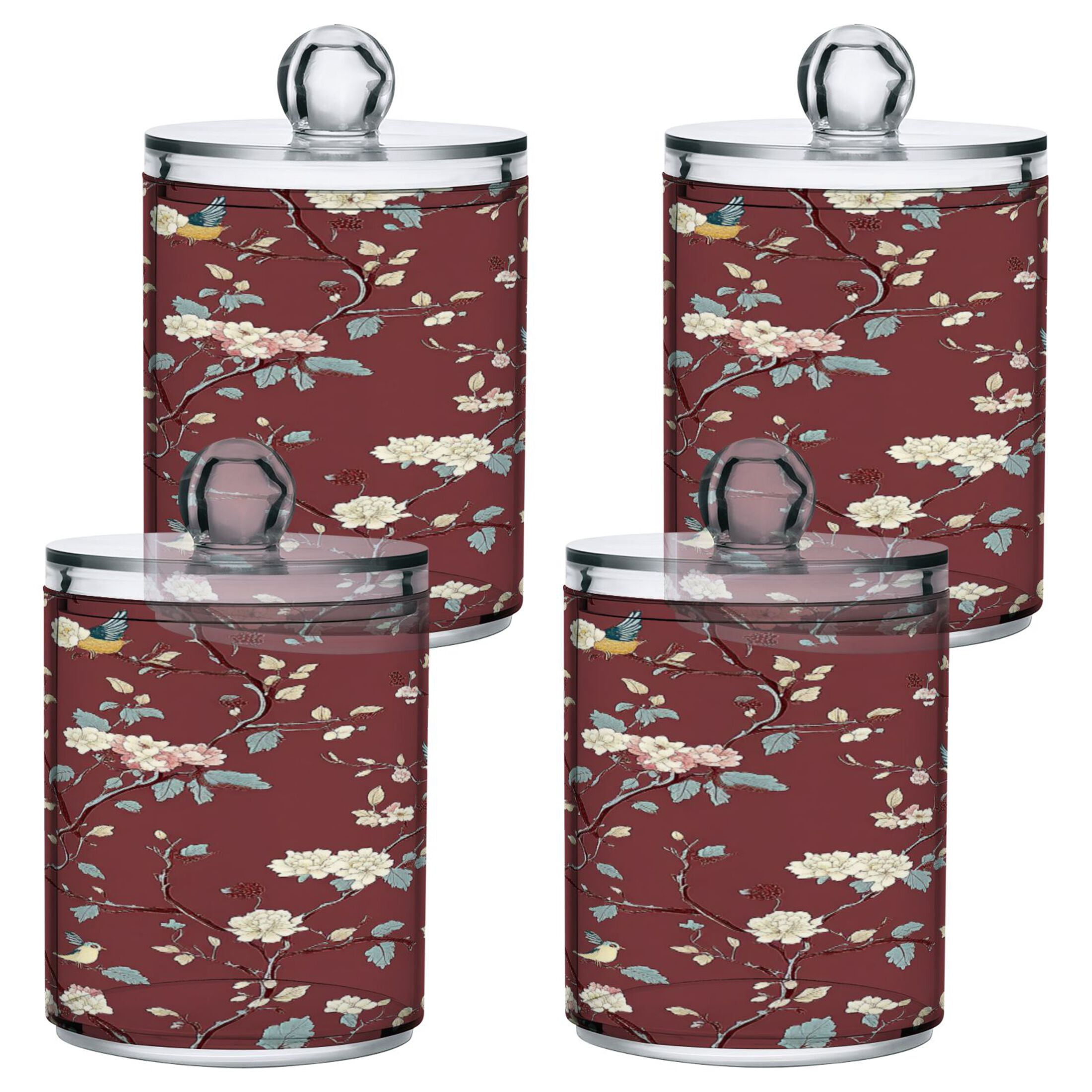 4 Pack Bathroom Canisters Transparent Storage Jar for Cotton Ball, Swab ...