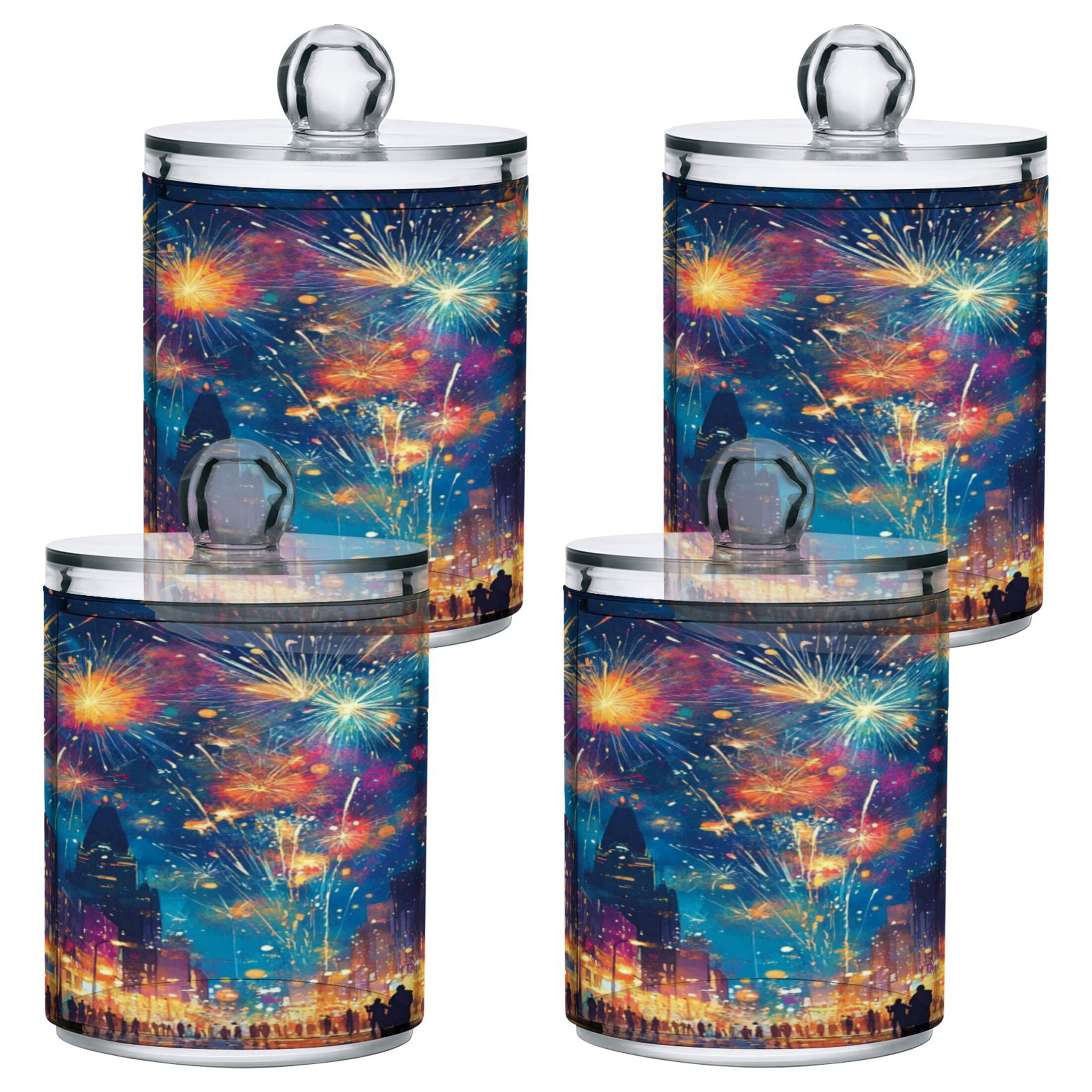 4 Pack Bathroom Canisters Transparent Storage Jar for Cotton Ball, Swab ...