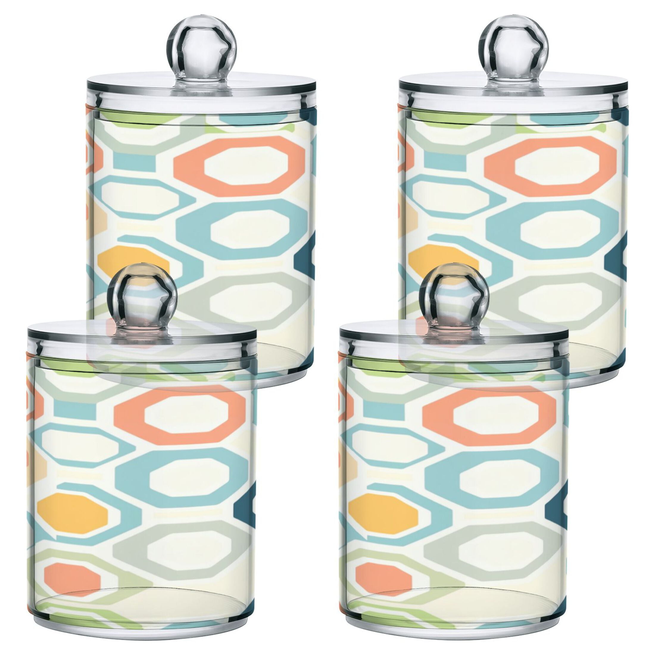 4 Pack Bathroom Canisters Transparent Storage Jar for Cotton Ball, Swab ...
