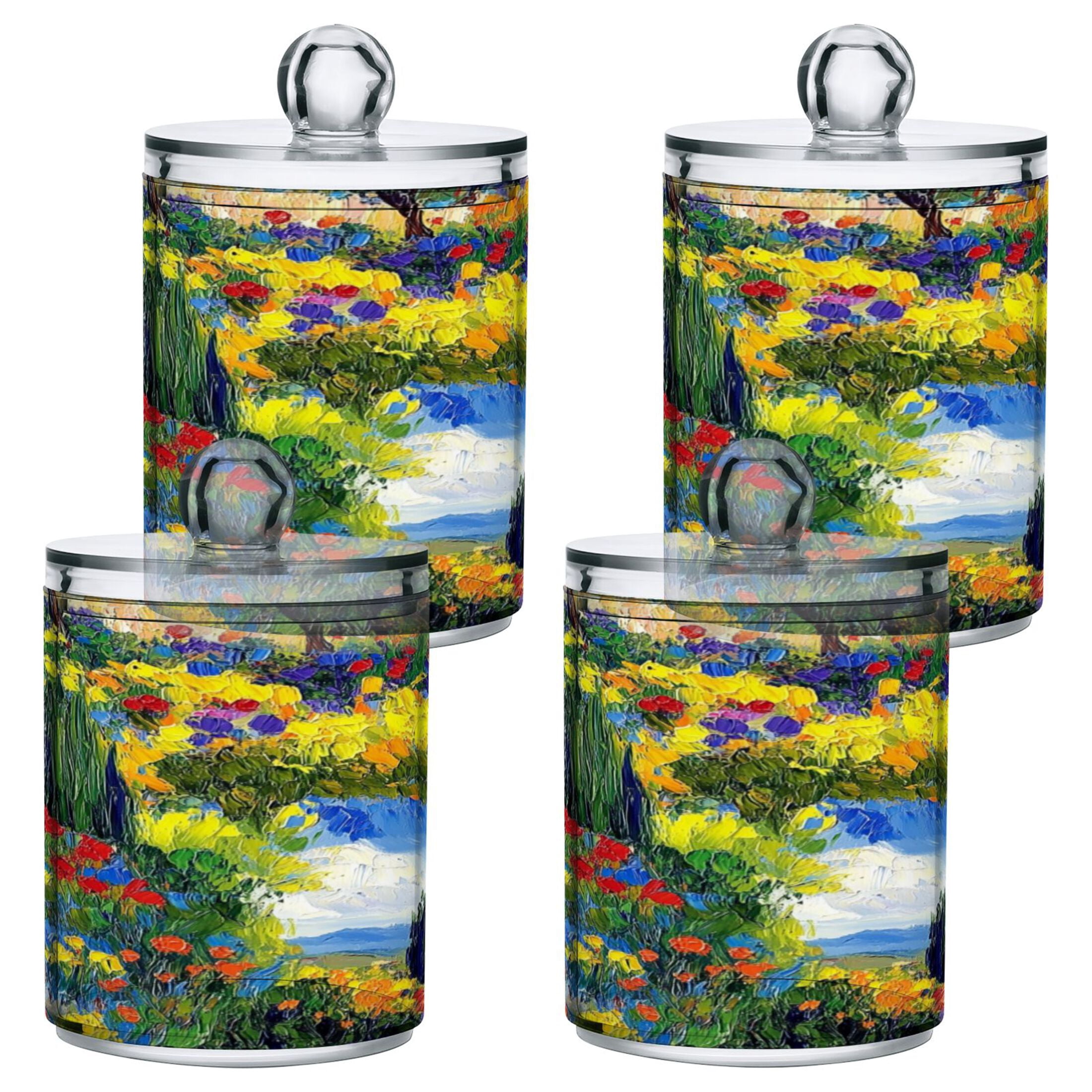 4 Pack Bathroom Canisters Transparent Storage Jar for Cotton Ball, Swab ...