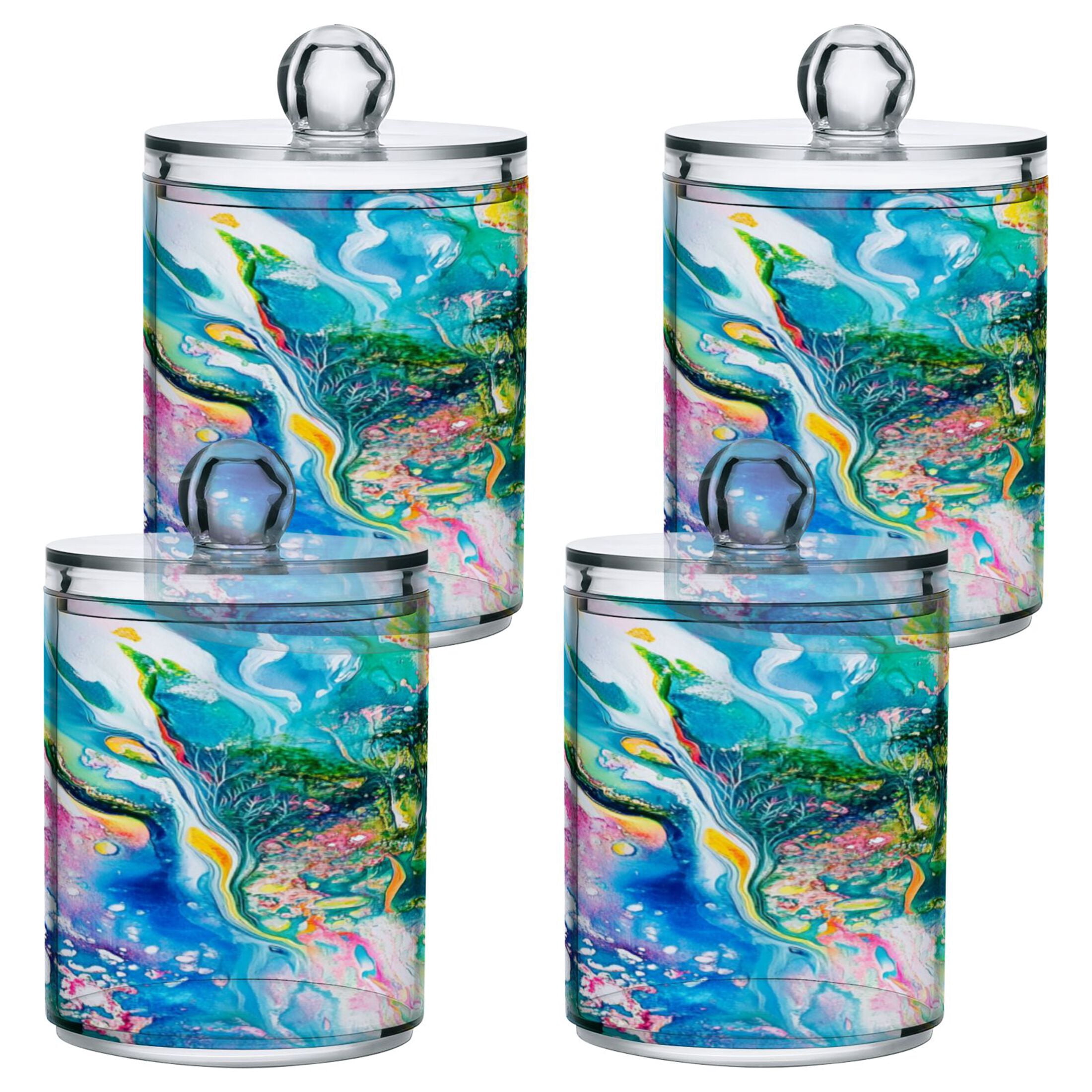 4 Pack Bathroom Canisters Transparent Storage Jar for Cotton Ball, Swab ...