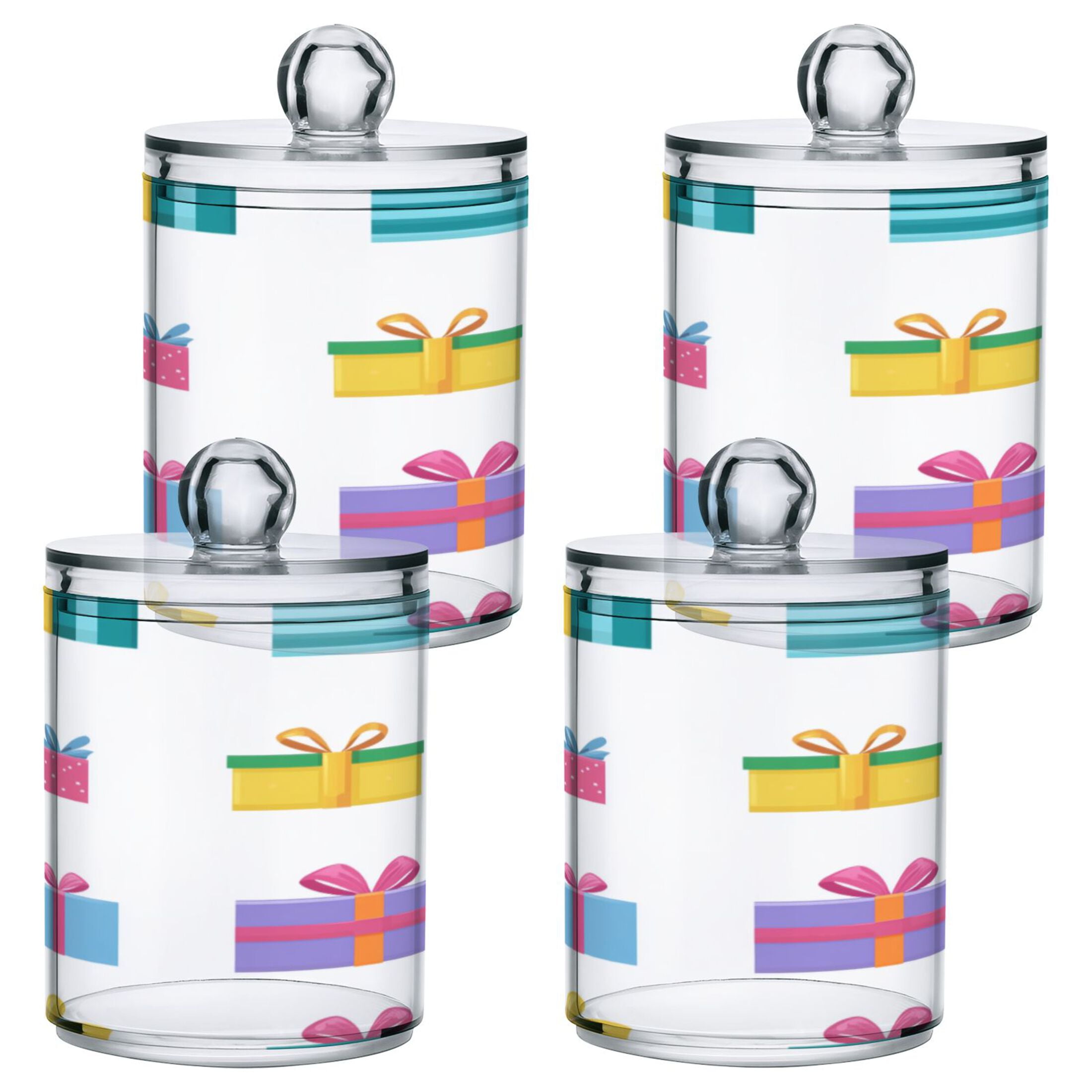 4 Pack Bathroom Canisters Transparent Storage Jar for Cotton Ball, Swab ...