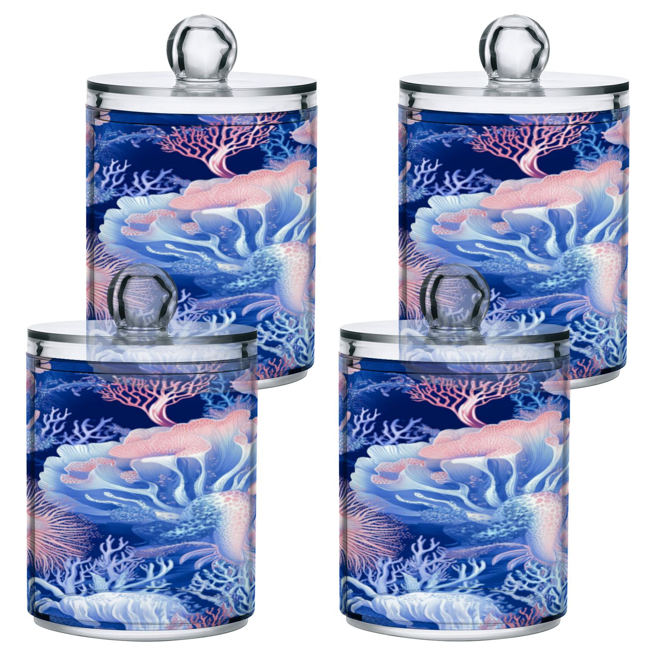 4 Pack Bathroom Canisters Transparent Storage Jar for Cotton Ball, Swab ...