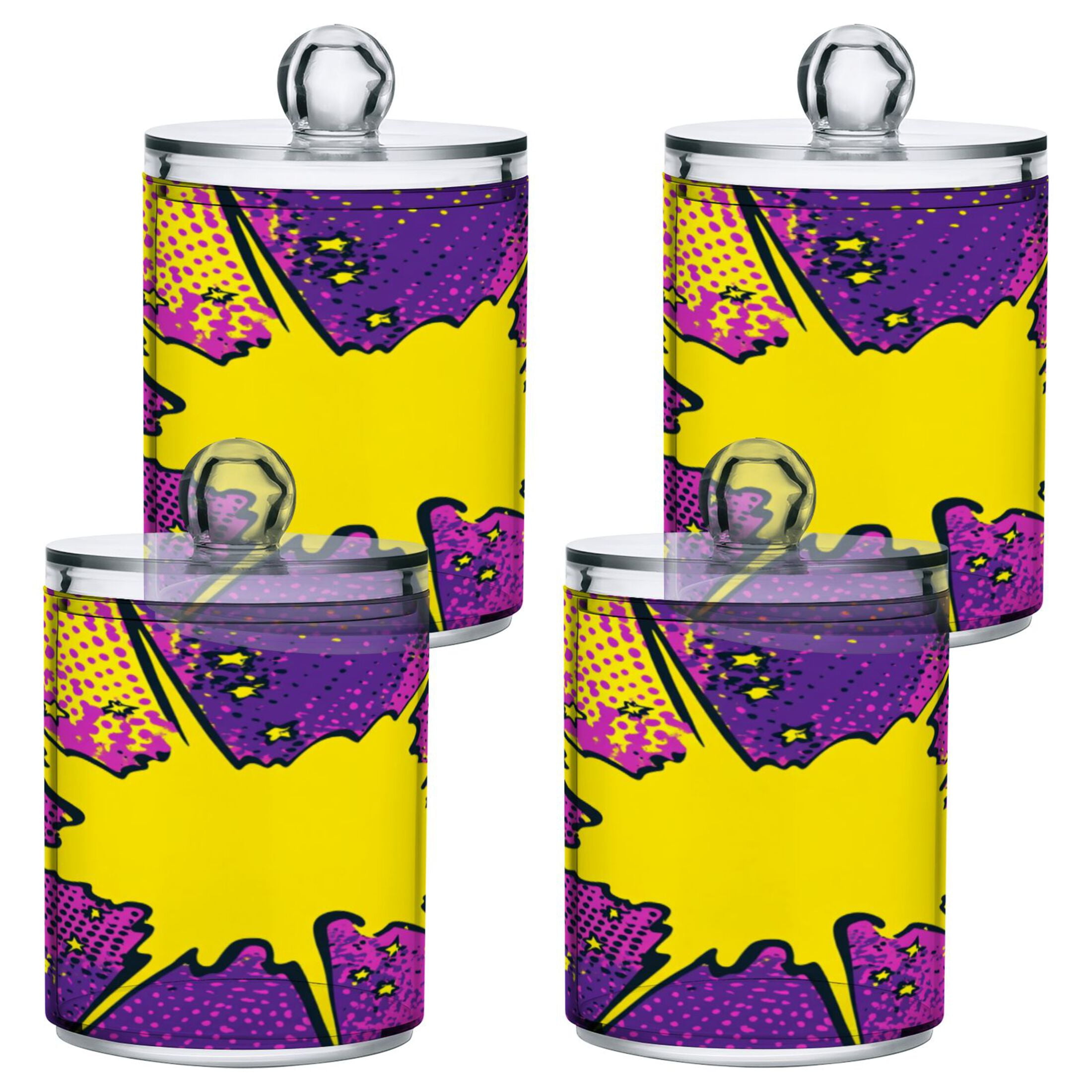 4 Pack Bathroom Canisters Transparent Storage Jar for Cotton Ball, Swab ...