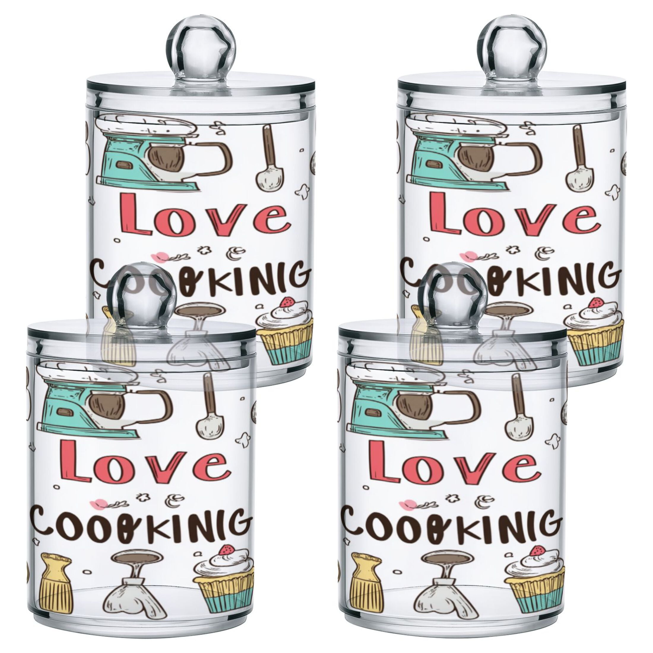 4 Pack Bathroom Canisters Transparent Storage Jar for Cotton Ball, Swab ...