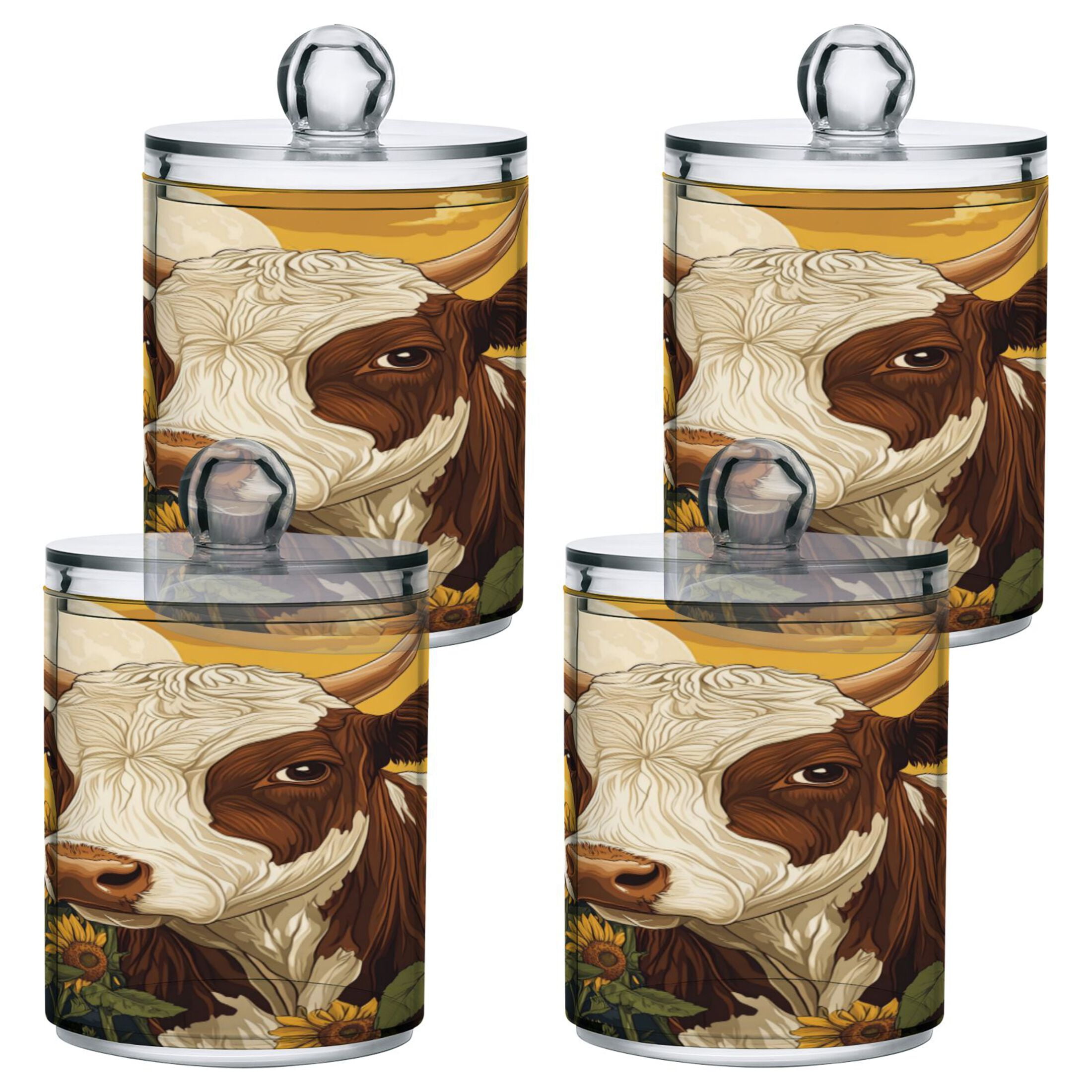 4 Pack Bathroom Canisters Transparent Storage Jar for Cotton Ball, Swab ...