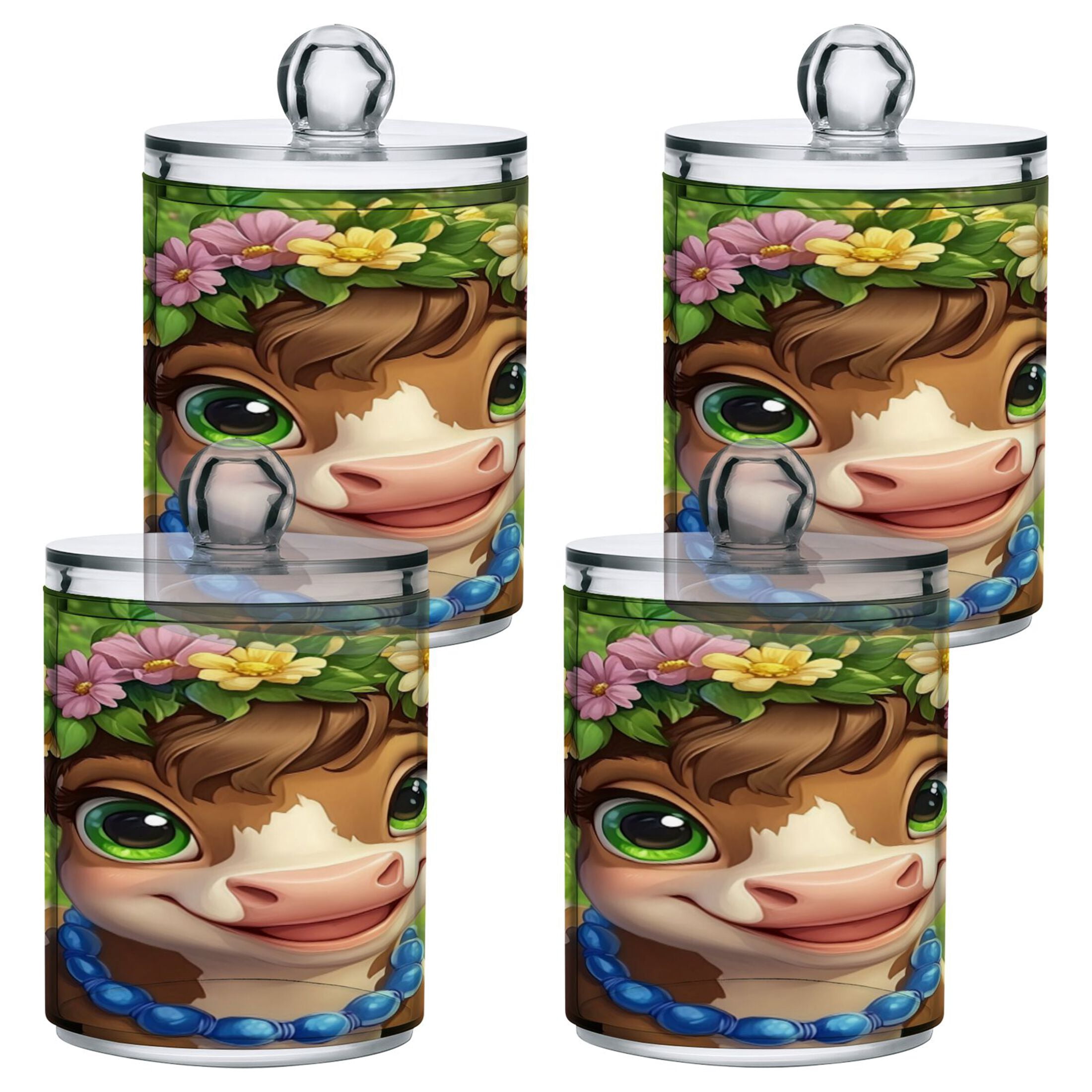4 Pack Bathroom Canisters Transparent Storage Jar for Cotton Ball, Swab ...