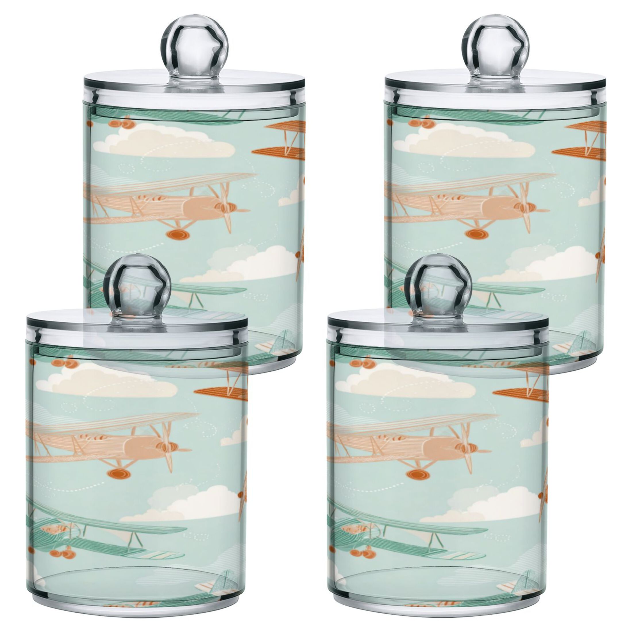 4 Pack Bathroom Canisters Transparent Storage Jar for Cotton Ball, Swab ...